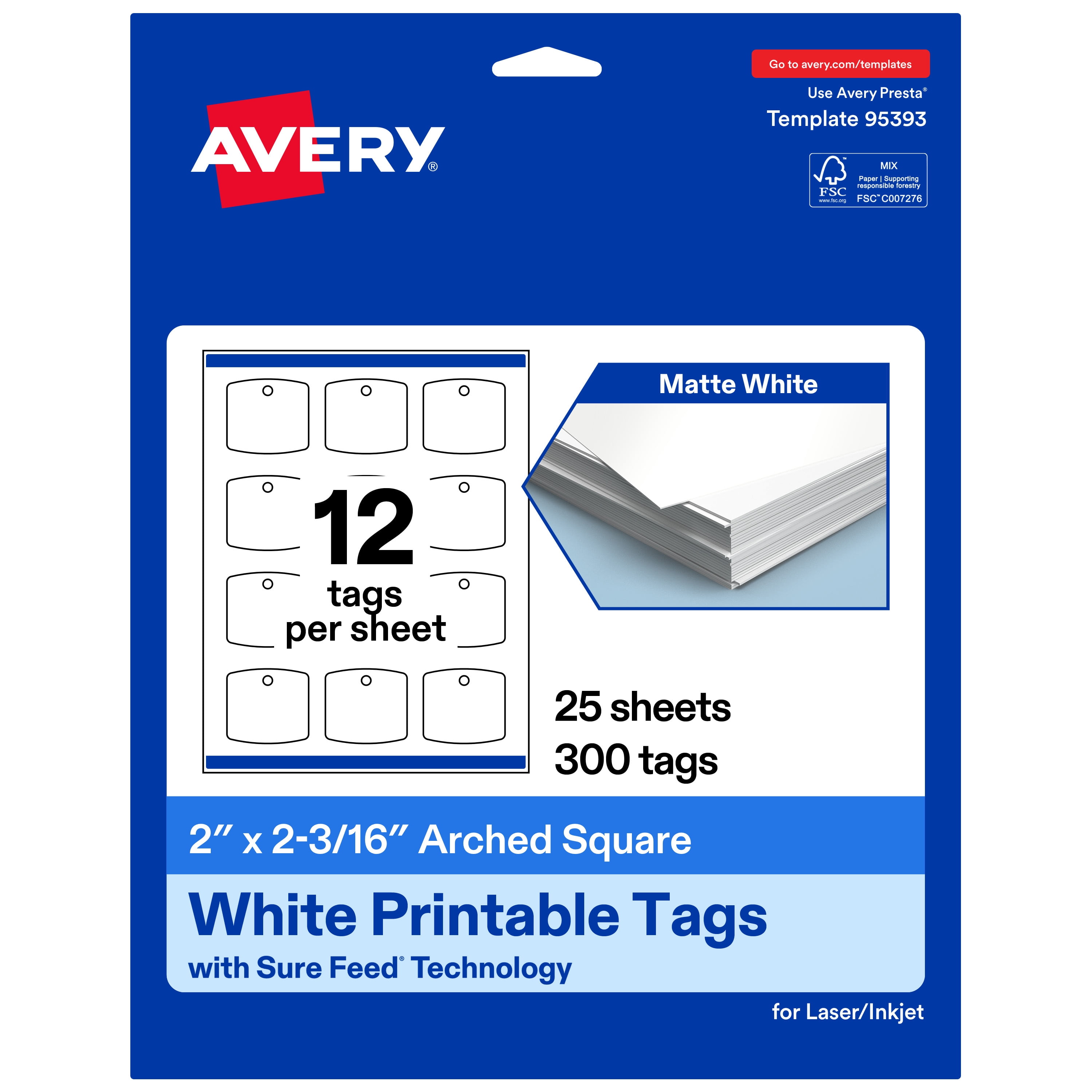 Avery Arched Square Tags, 2" x 2-3/16", Matte White, 300 Total ...