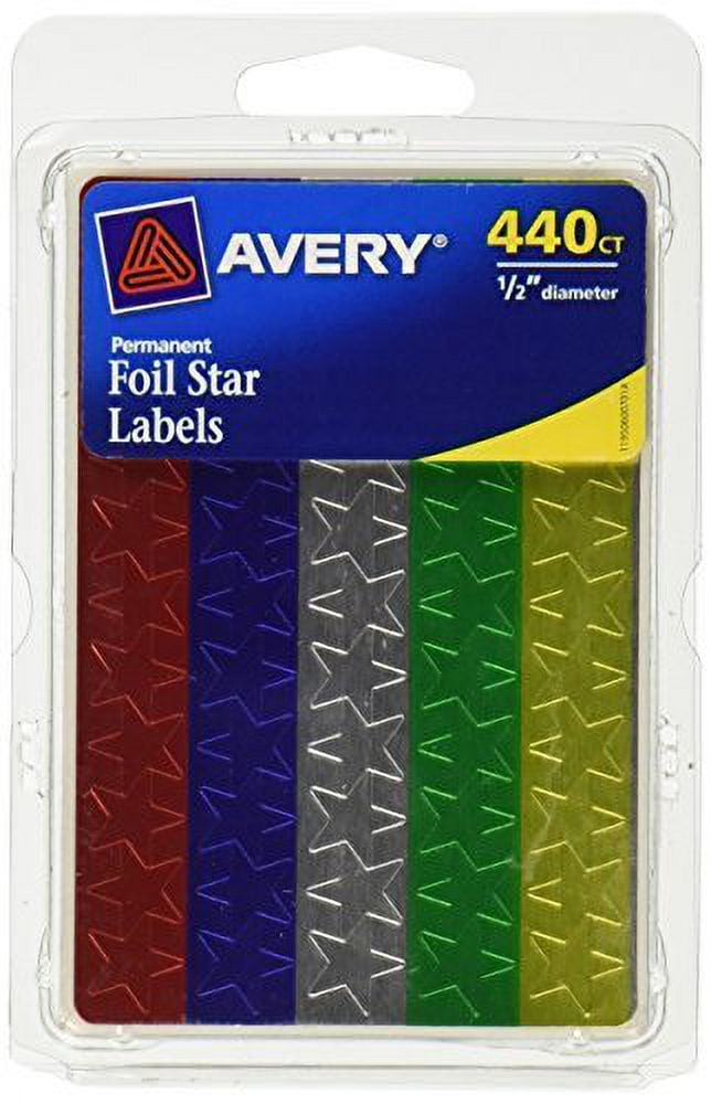 Avery Assorted Foil Star Labels 6007, 1/2 Diameter (Pack of 24 ...