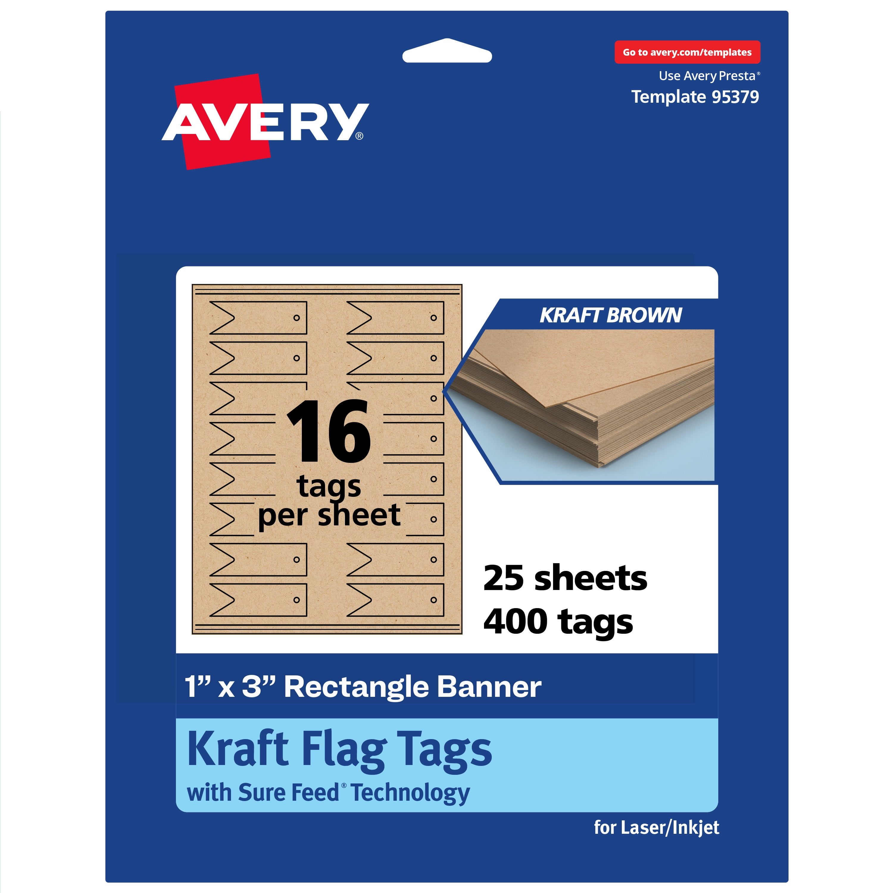 Avery Banner Rectangle Flag Tags, 1" x 3", Kraft Brown, 400 Total ...