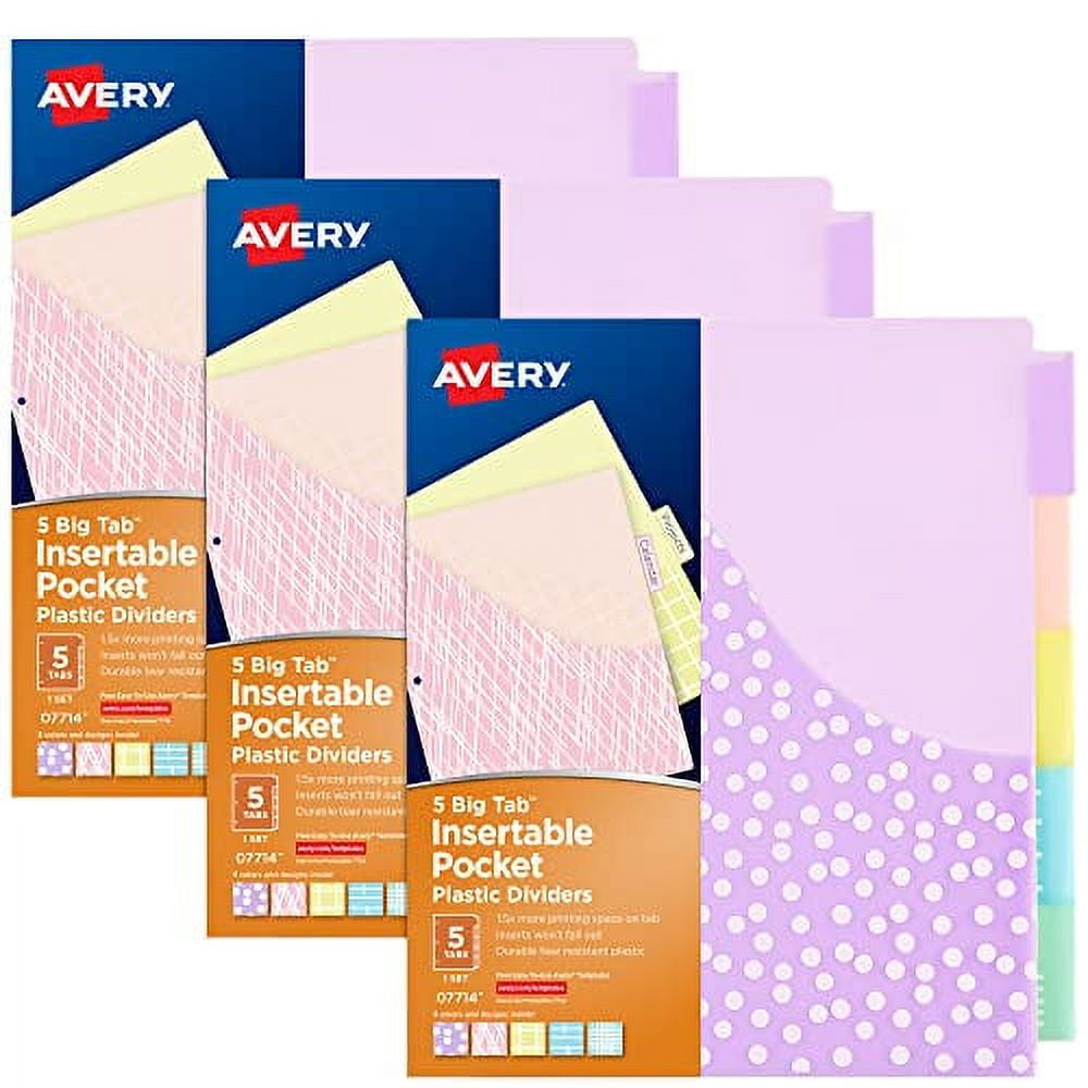 Avery Big Tab Insertable Pocket Dividers for 3 Ring Binders, 5-Tab Set ... Avery Big Tab Insertable Pocket Dividers for 3 Ring Binders, 5-Tab Set ...