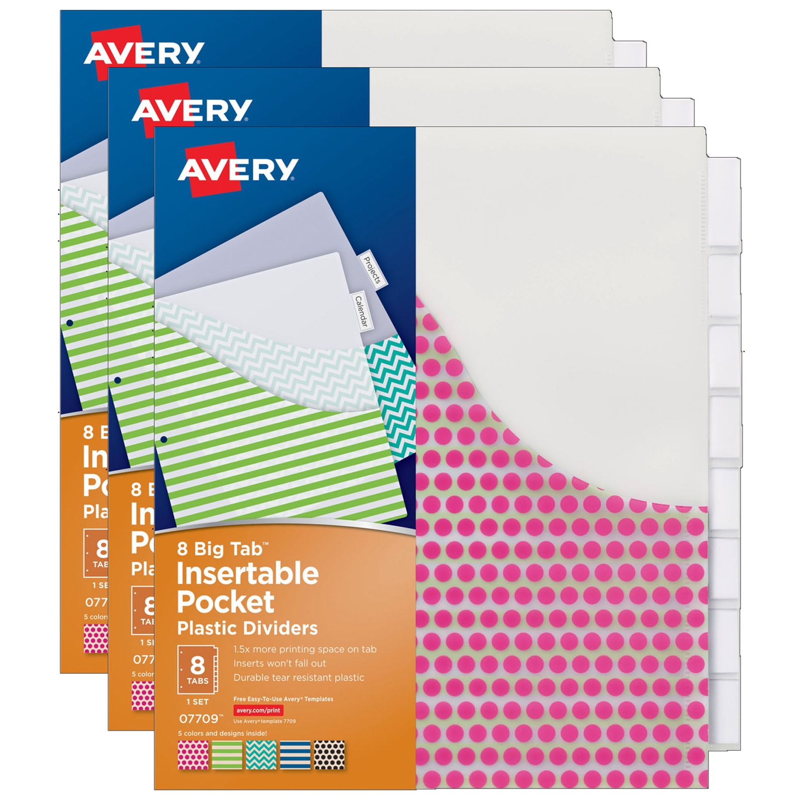 Avery Big Tab Pocket Insertable Plastic Dividers, 8-Tab Set, 3 Sets ...