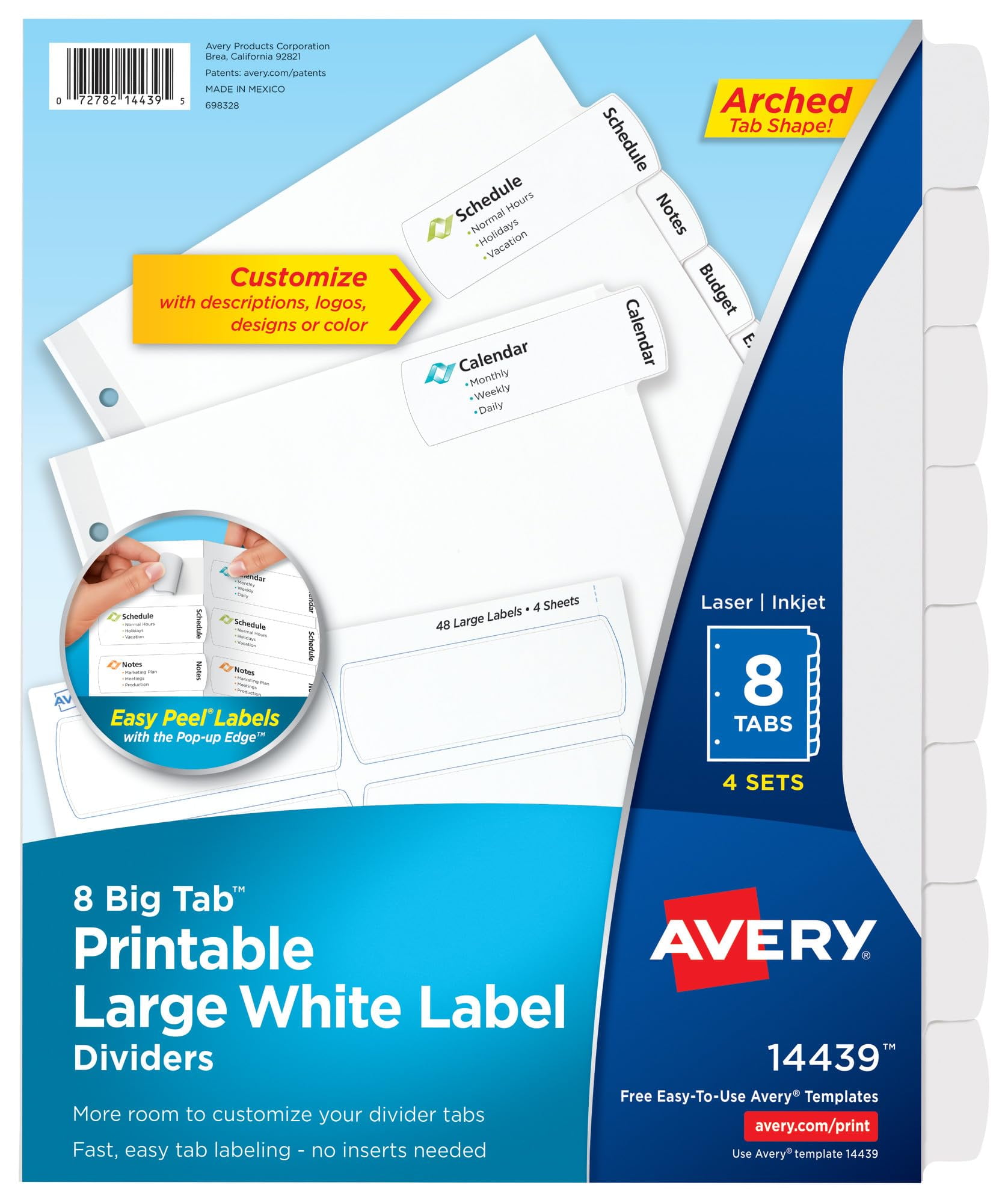 Avery Big Tab Printable Large White Label Dividers with Easy Peel, 8 ...