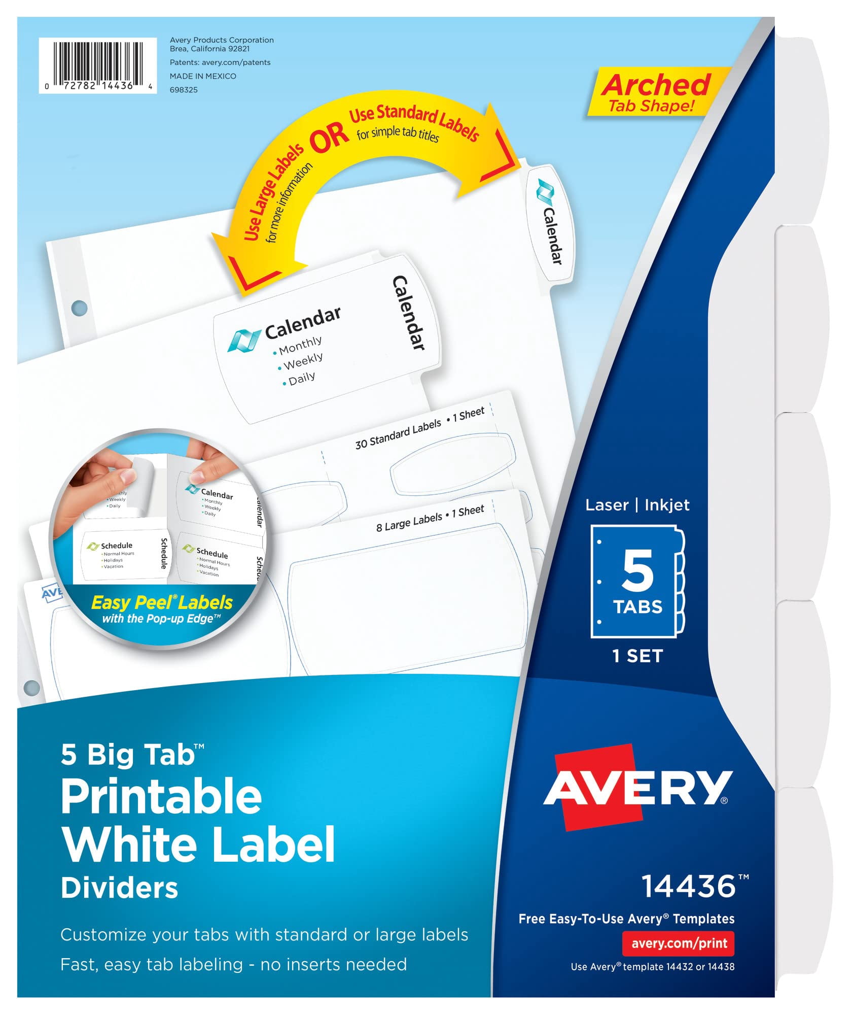 Avery Big Tab Printable White Label Dividers with Easy Peel, 5 Tabs, 1 ...