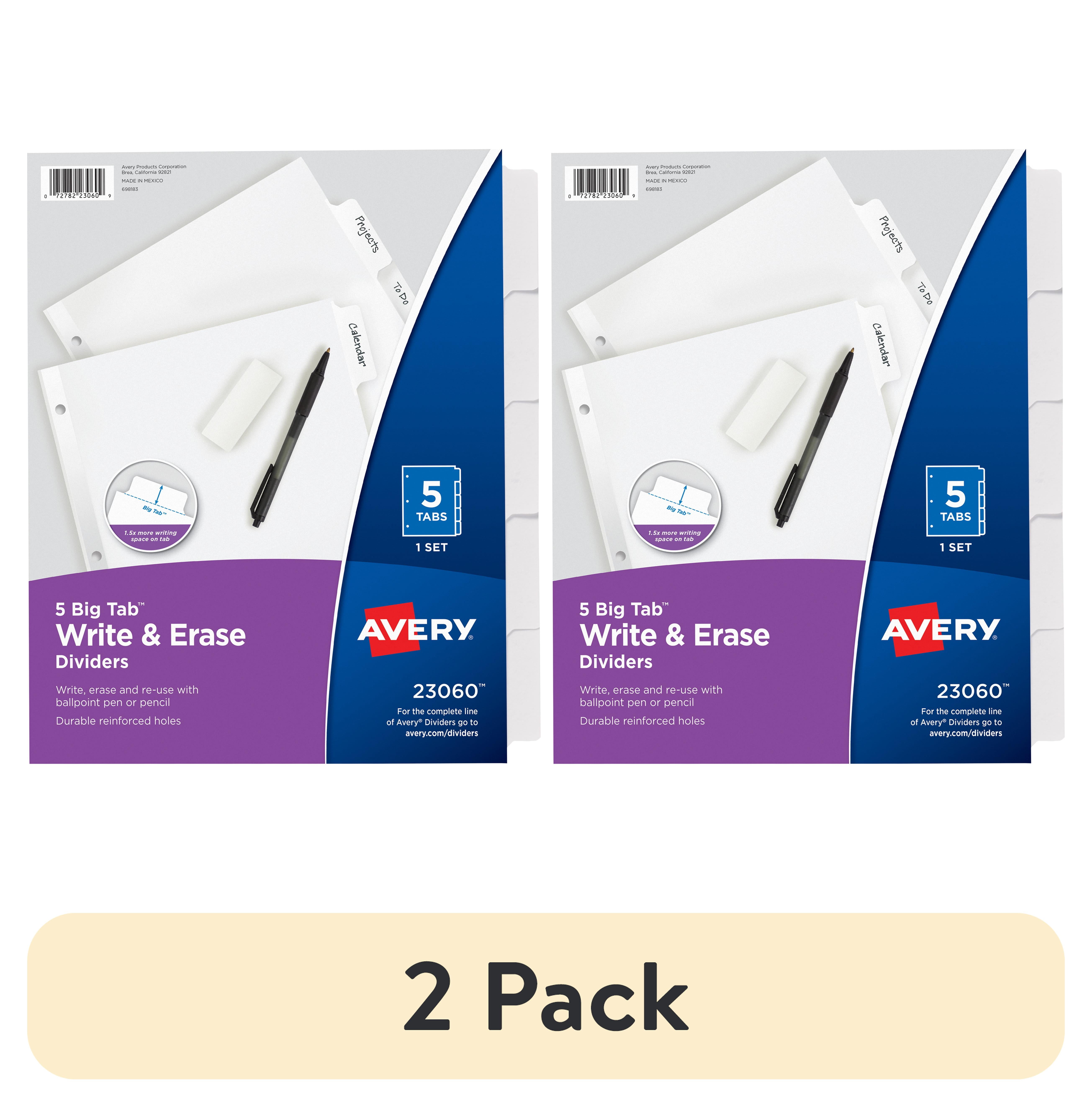 (2 pack) Avery Write & Erase Divider, 5-Tab, Paper, White Body, White ...
