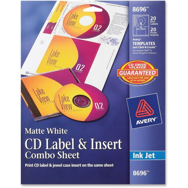 Avery CD/DVD Label and Insert Combo Sheets, Matte White, 20 Labels and ...