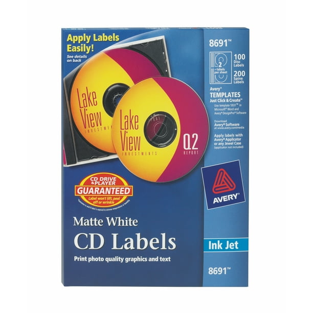 Avery CD Labels, Matte White, 100 Disc labels & 200 Spine labels (8691 ...