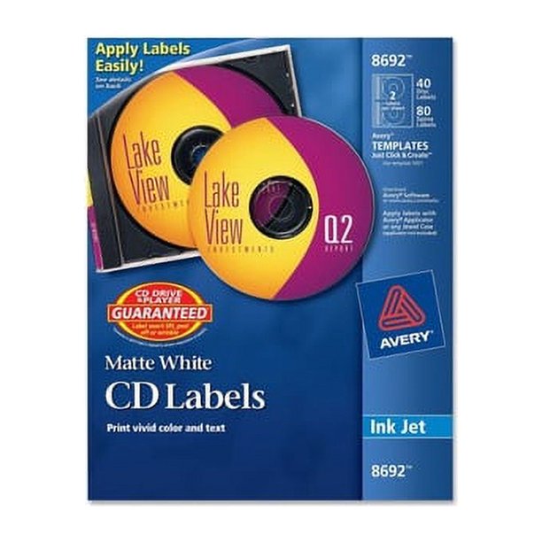 Avery CD Labels, Permanent, Matte, 40 Face Labels & 80 Spine Labels ...