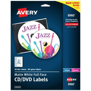 Avery CD Labels, Permanent, 100 CD Labels & 200 Spine Labels (5698 ...