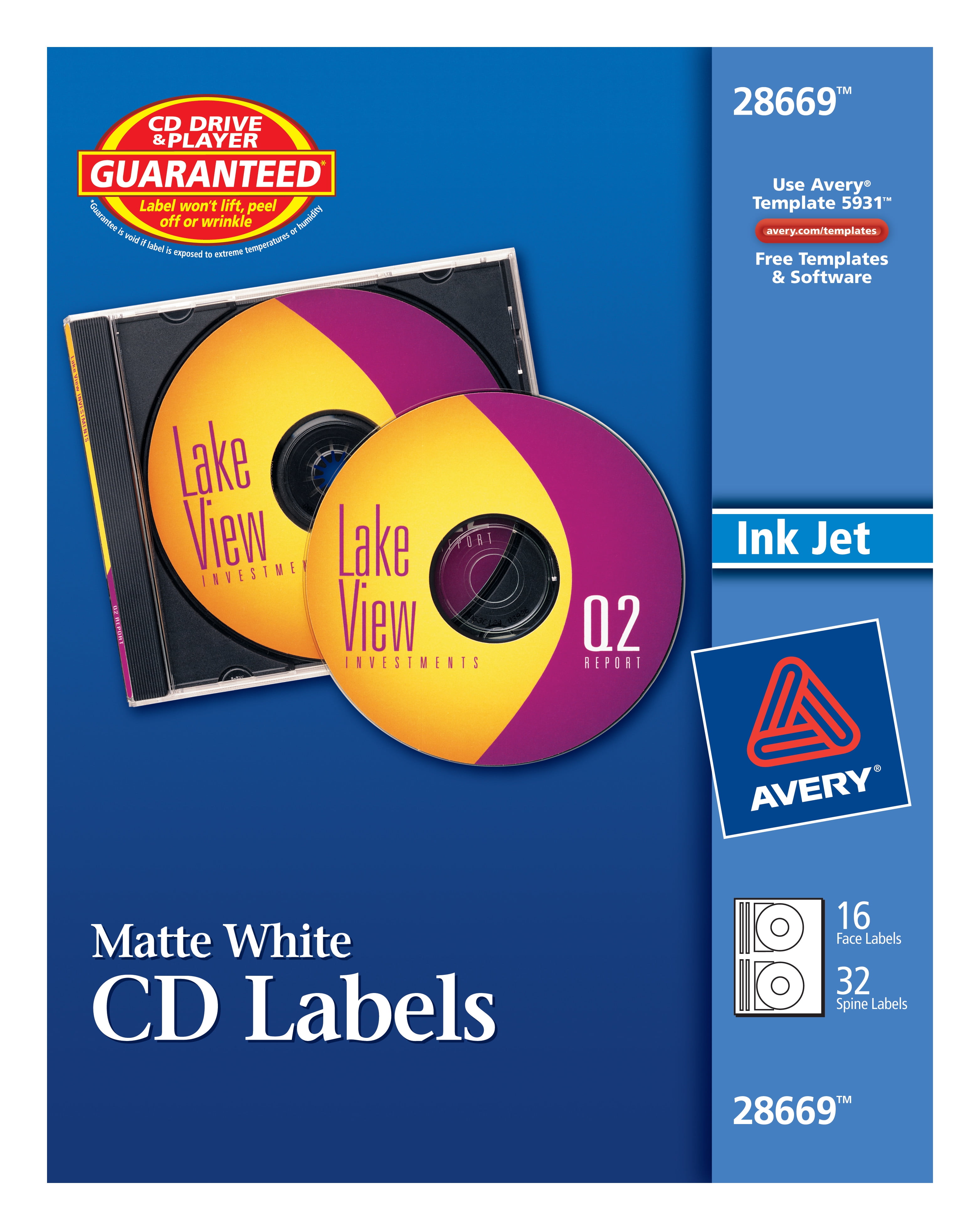 Avery Printable CD/DVD Labels, White, Laser/Inkjet, 16 Disc Labels/32 ...