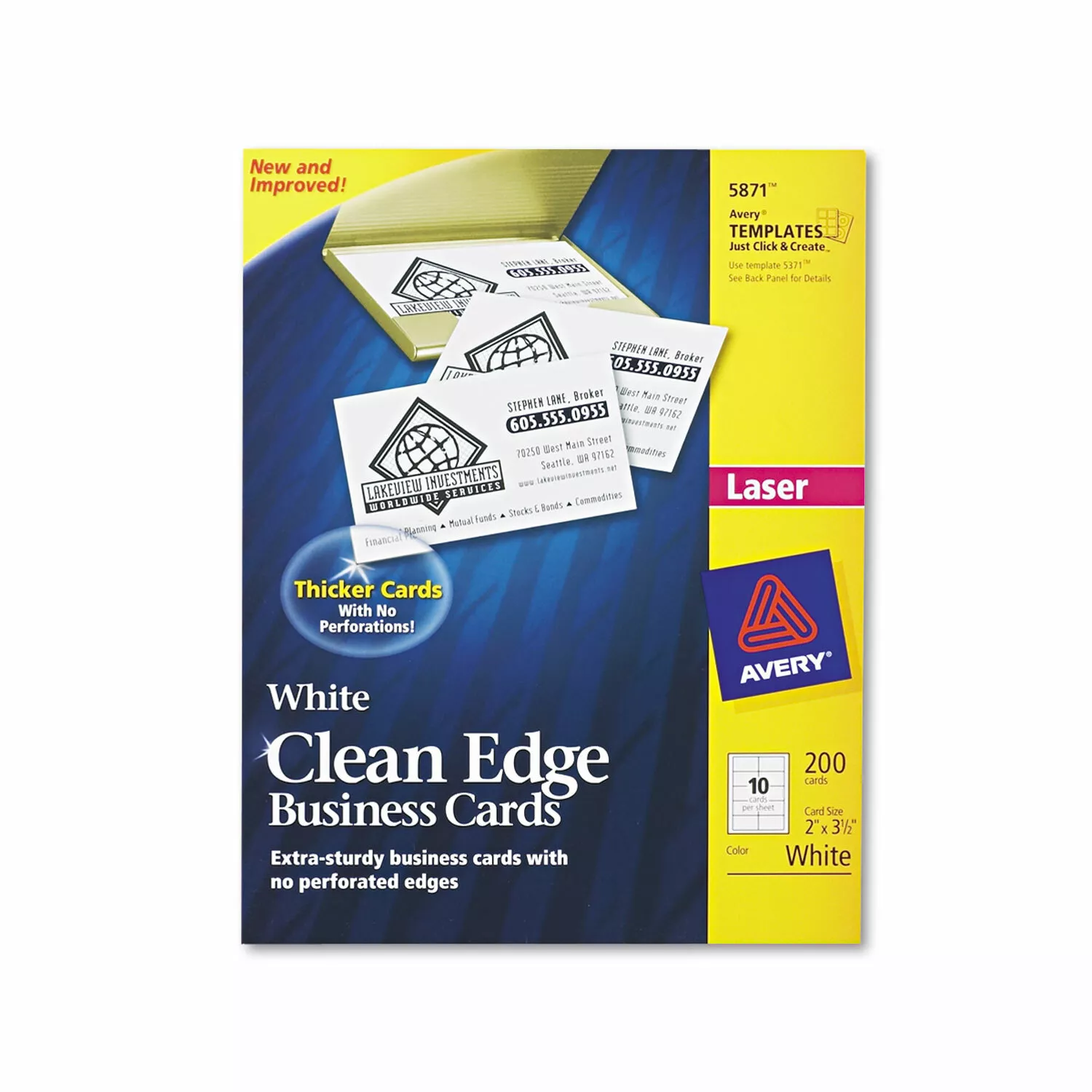 Avery Clean Edge Business Cards Laser 2 x 3 1/2 White 200/Pack 5871 ...
