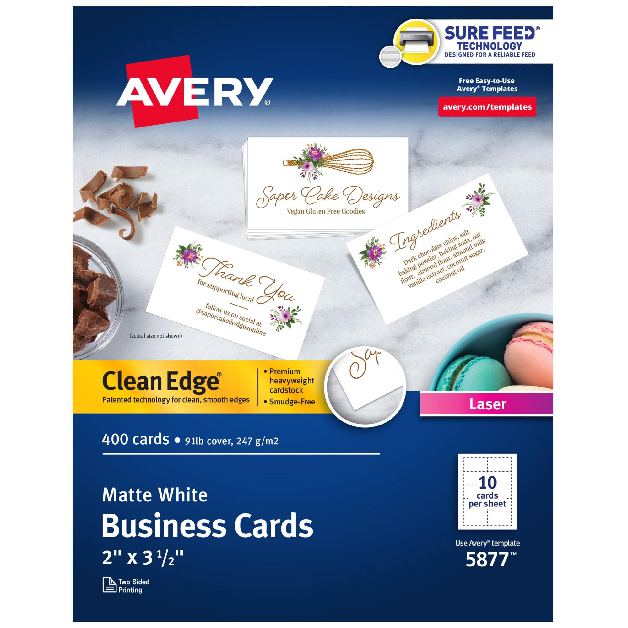 Avery Clean Edge Printable Business Cards with Sure Feed Technology, 2 ...