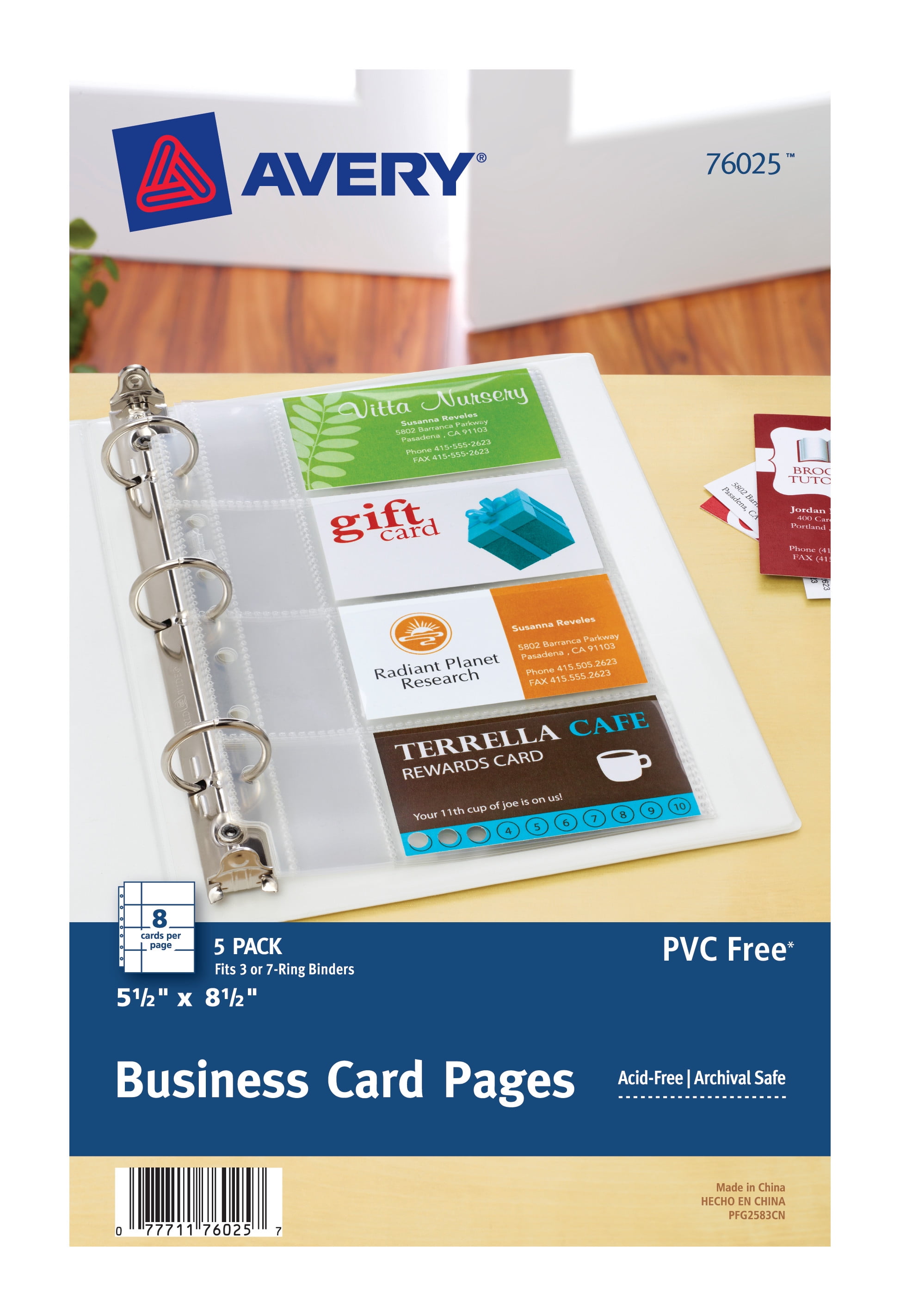 Avery, Business Card Organizer Pages, 5.5" x 8.5" Pack of 5 Plastic ...