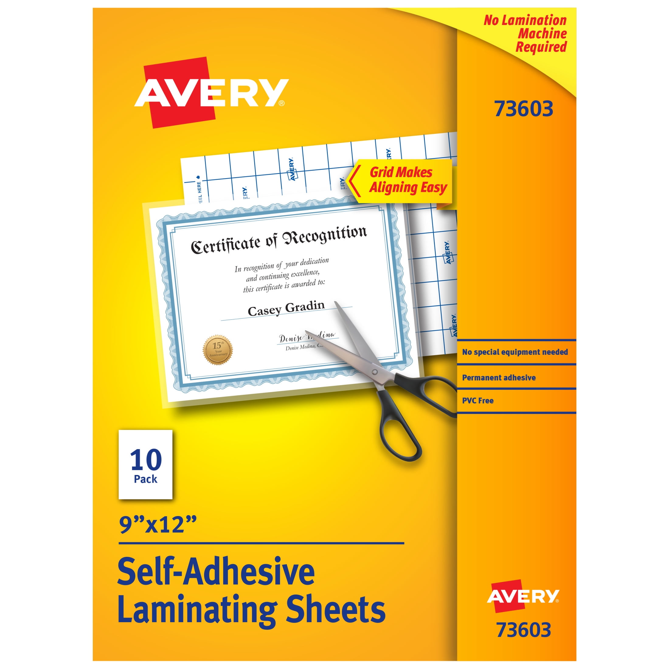 "Avery Self-Adhesive, Non-Heat Sealing Lamination Papers, 9"" x 12 ...