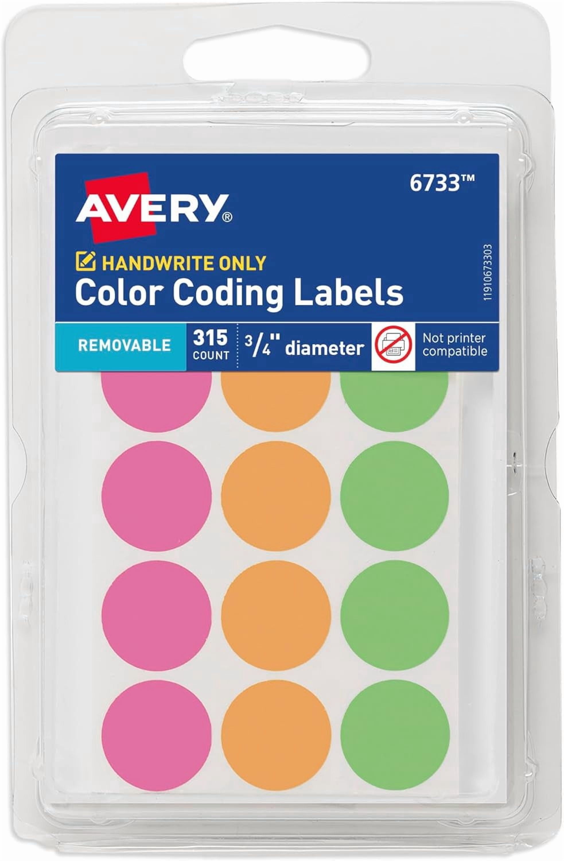 Avery Color-Coding Labels, 0.75in, Removable, Neon 6733, 315 Ct (3 pack ...