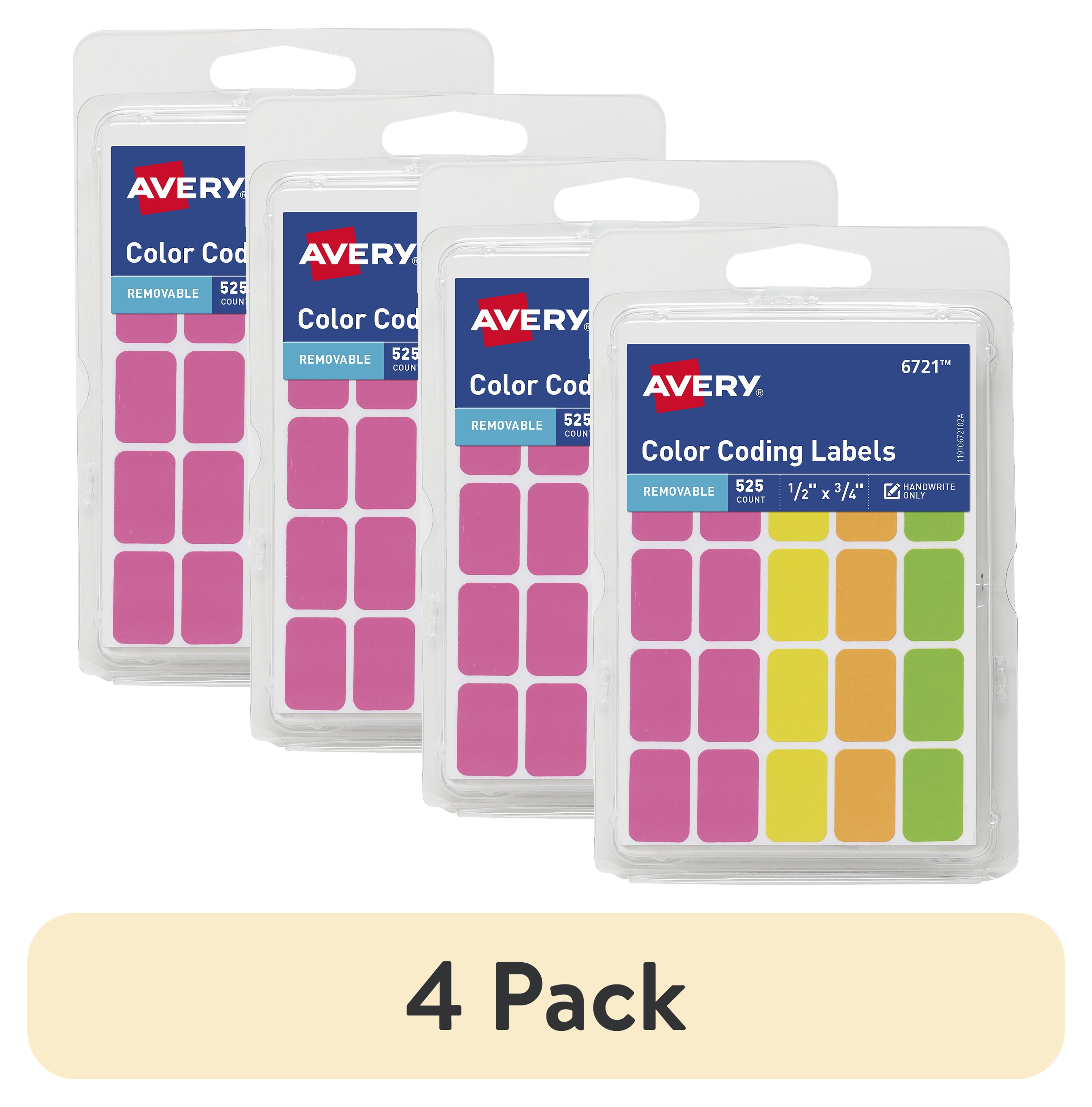 (4 pack) Avery Color Coding Labels, 1/2" x 3/4", Paper, Removable, Neon Colors, Handwrite, 525 ...