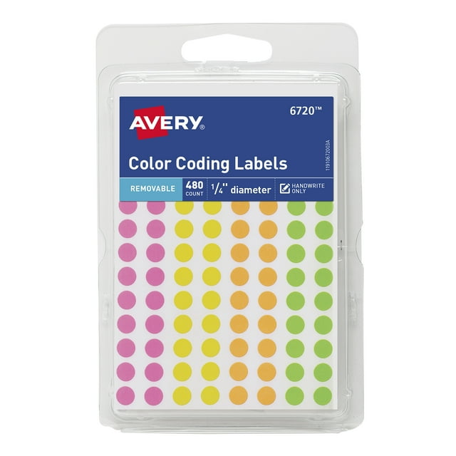 Avery Color Coding Labels, Asst Neon Colors, Paper, 1/4" Round, 480 ...
