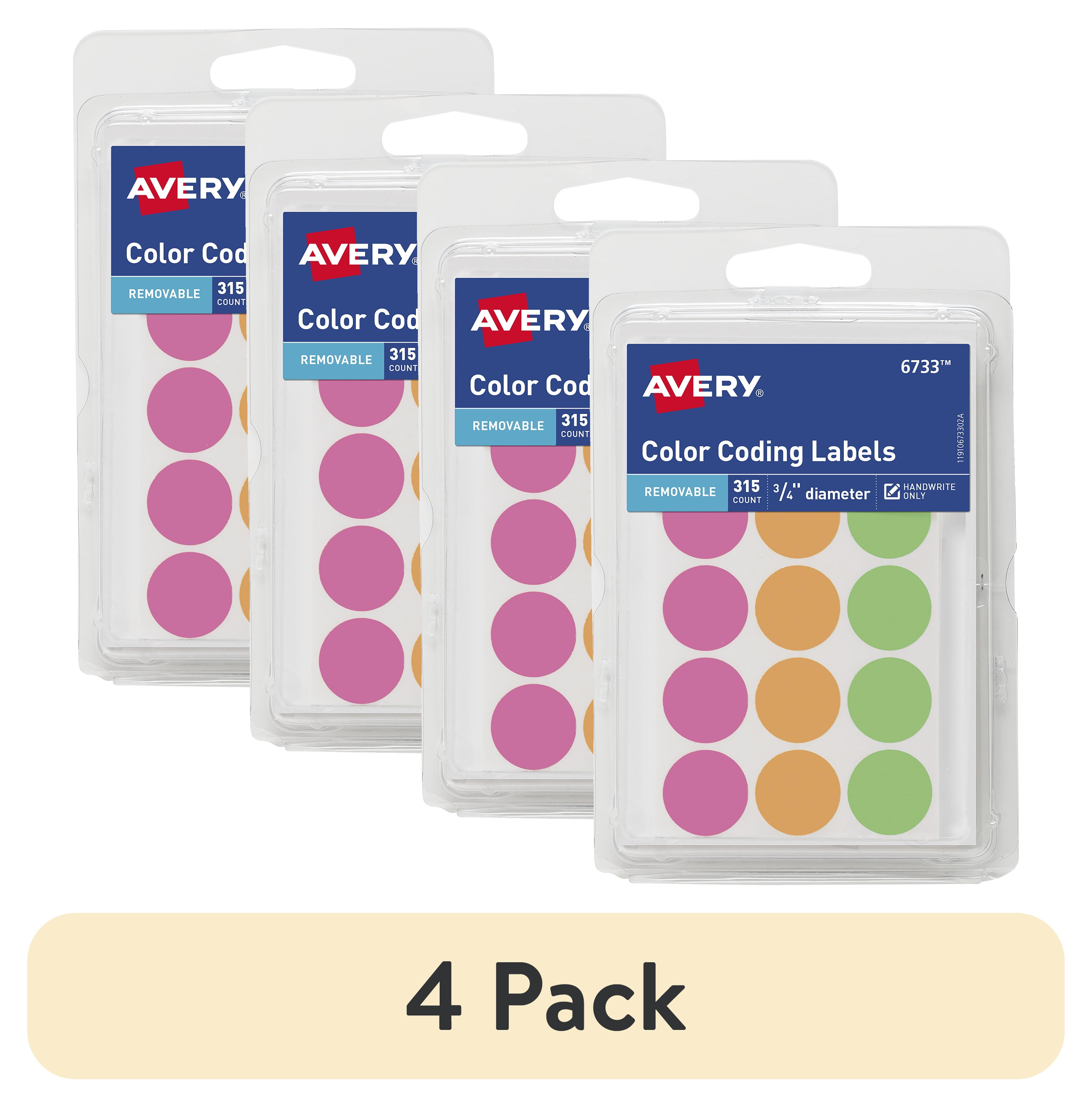 (4 pack) Avery Color Coding Labels, 3/4" Round, Paper, Removable, Neon ...