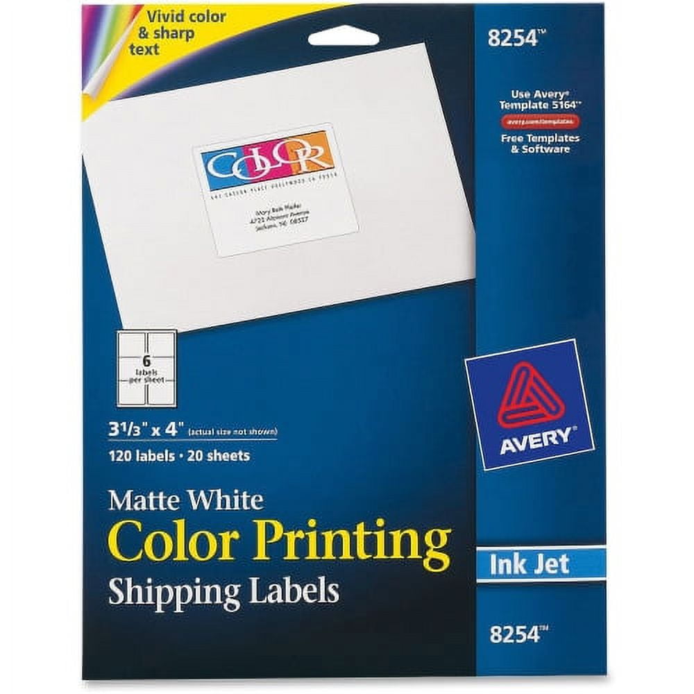 Avery Color Printing Labels, Sure Feed, 3-1/3" x 4" , 120 Labels (8254 ...