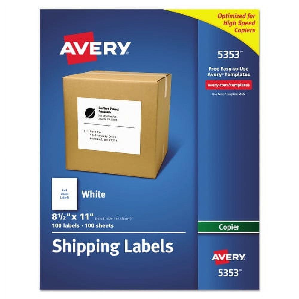 Avery Copier Mailing Labels, Copiers, 8.5 x 11, White, 100/Box, Each ...