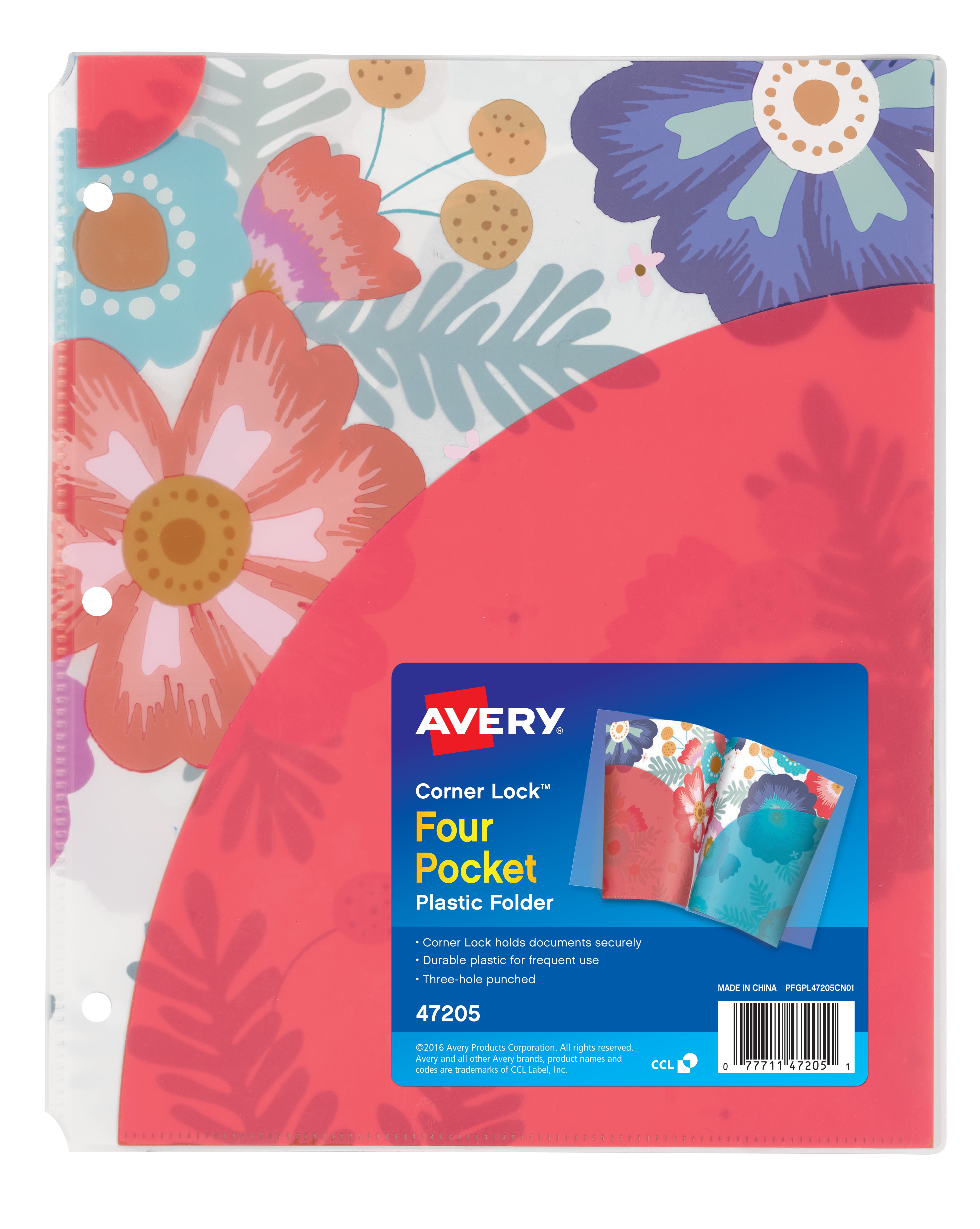 Avery Corner Lock 4-Pocket Plastic Folder, Big Floral, 1 Folder ...