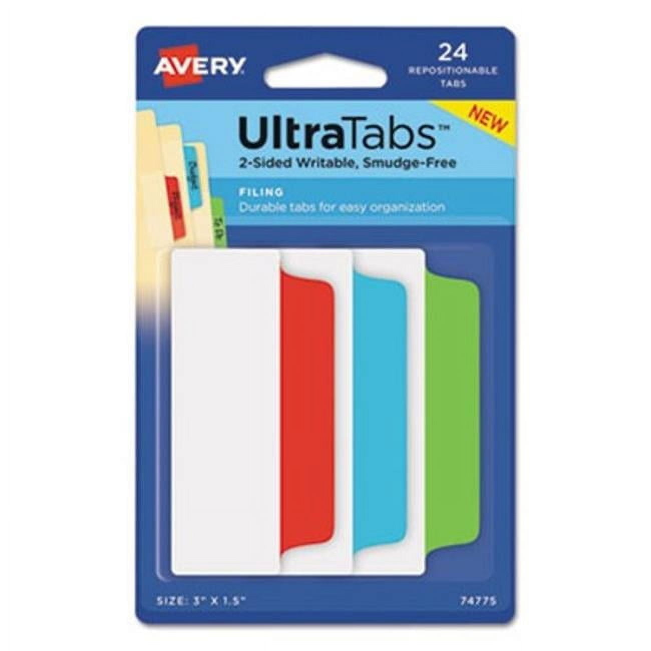 Avery Dennison Ultra Tabs Repositionable Tabs - Assorted Color - 24 per ...