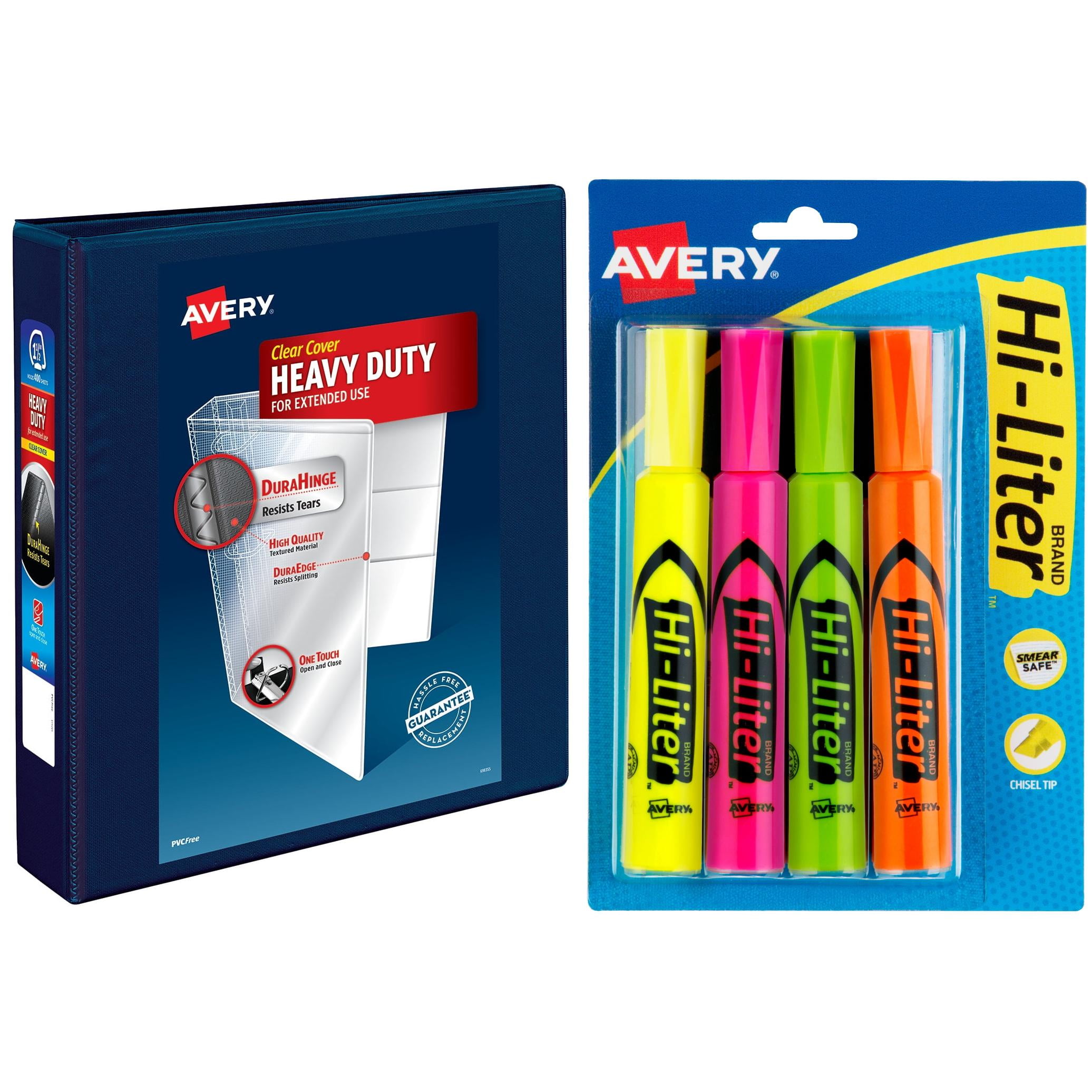 Avery Desk Style Hi-Liter, Assorted Colors, 4 pack and Avery Heavy Duty ...