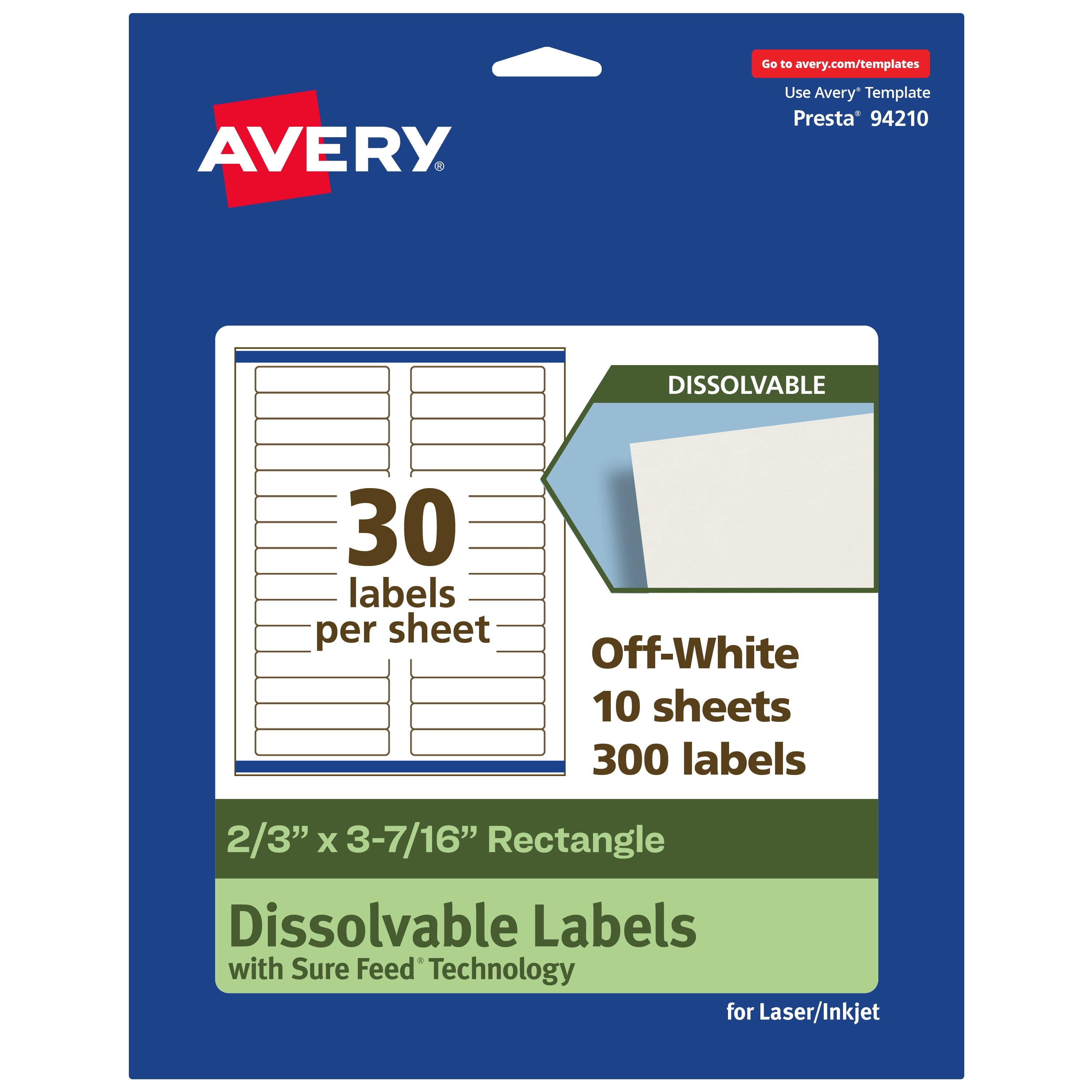 Avery Dissolvable Rectangle Labels, 2/3" x 3-7/16", 300 Labels ...