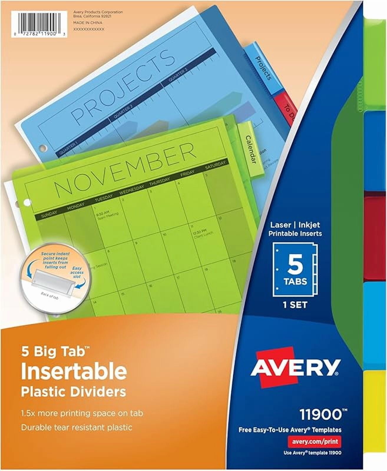 Avery Dividers for 3 Ring Binders, 5-Tab Binder Dividers, Plastic Binder Dividers, Insertable ...