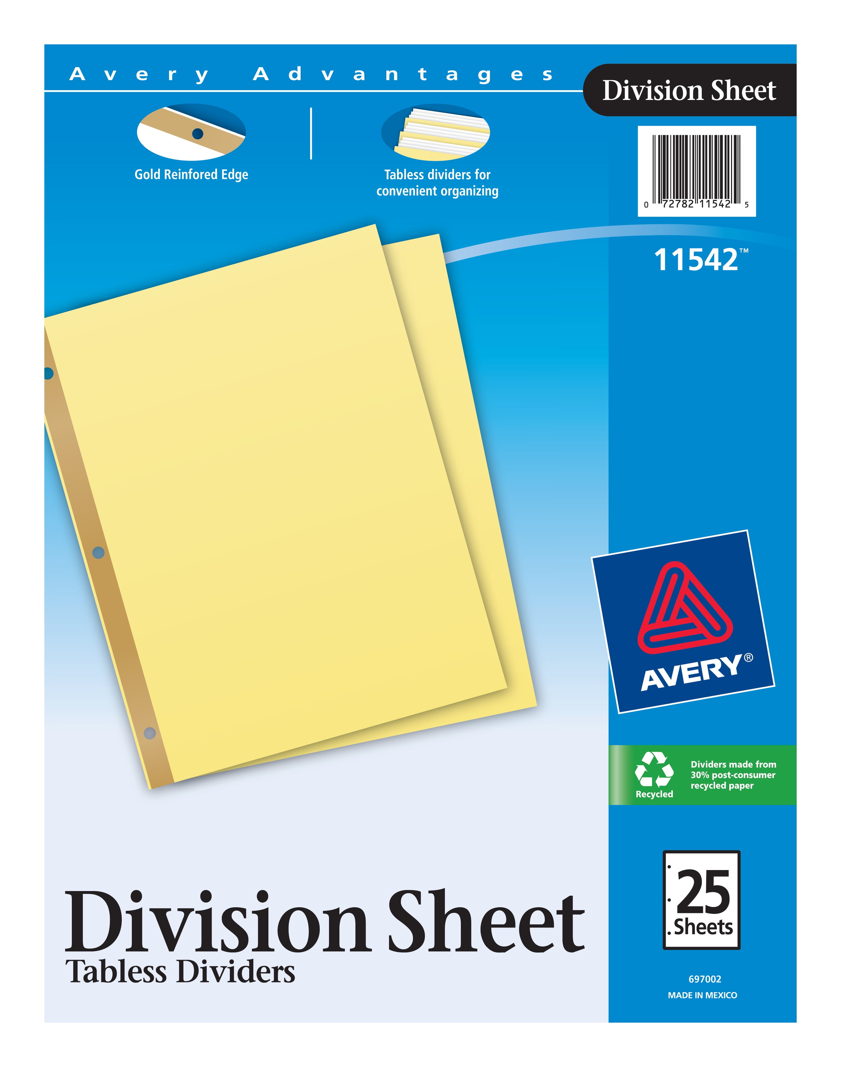 Avery Division Sheet Divider, Untabbed, Buff Color, 25-Sheet (11542 ...