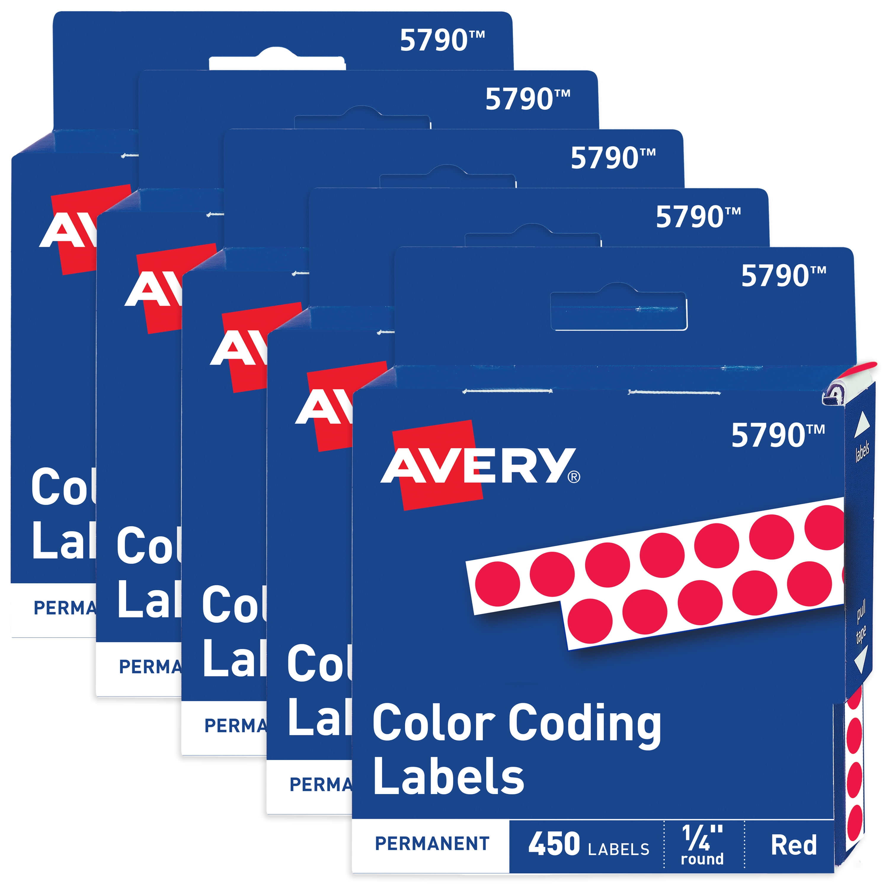 Avery Dot Stickers 1/4 inch, 450 Red Stickers per Pack, 5 Packs, 2,250 ...