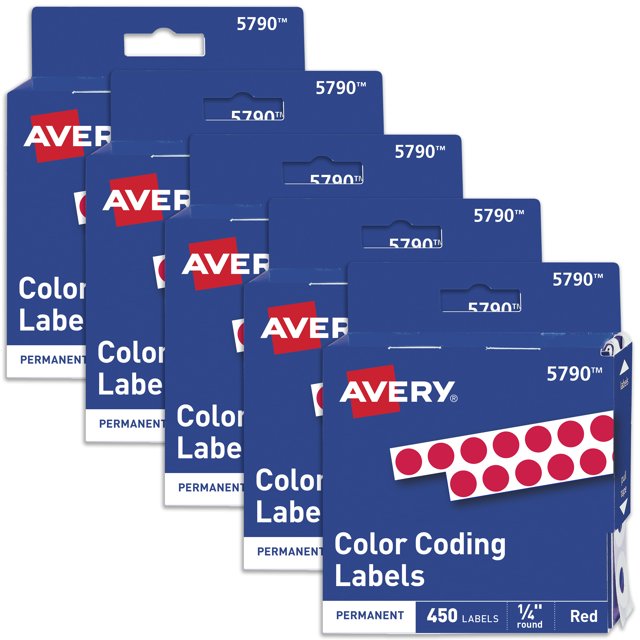 Avery Dot Stickers 1/4 inch, 450 Red Stickers per Pack, 5 Packs, 2,250 ...