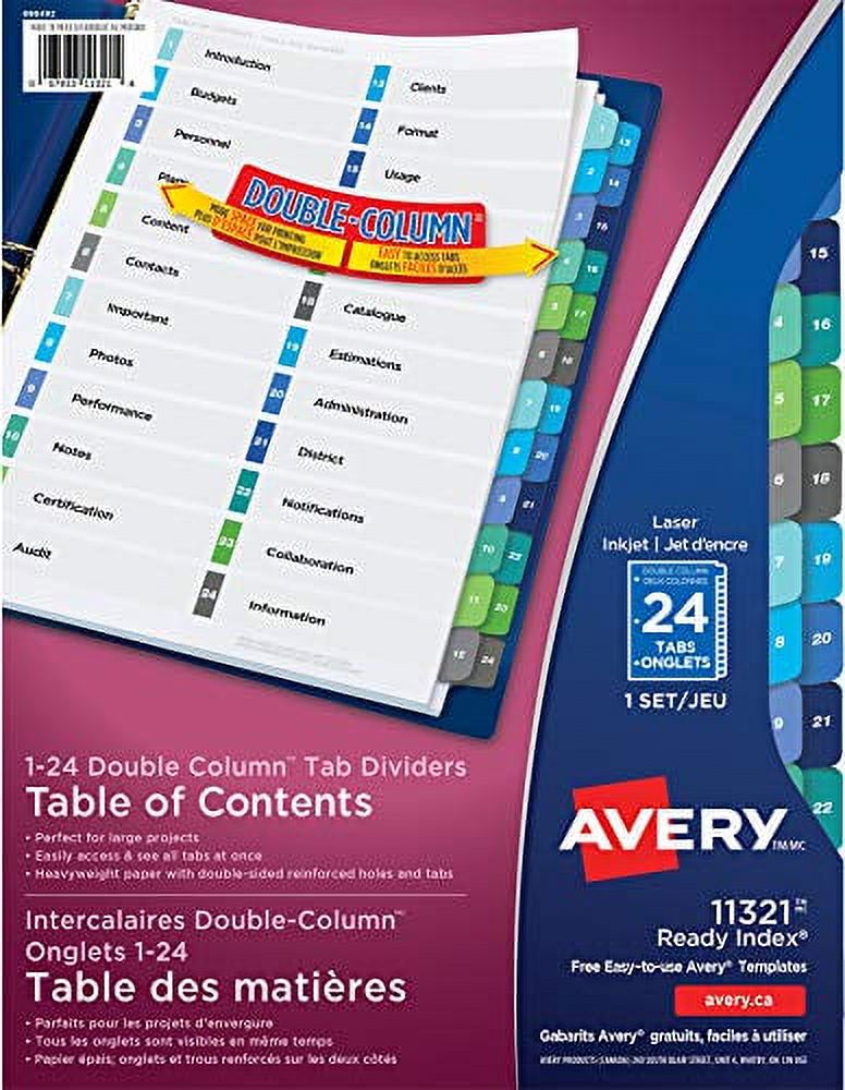 Avery Double Column 24 .. Tab Dividers for 3 .. Ring Binders ...