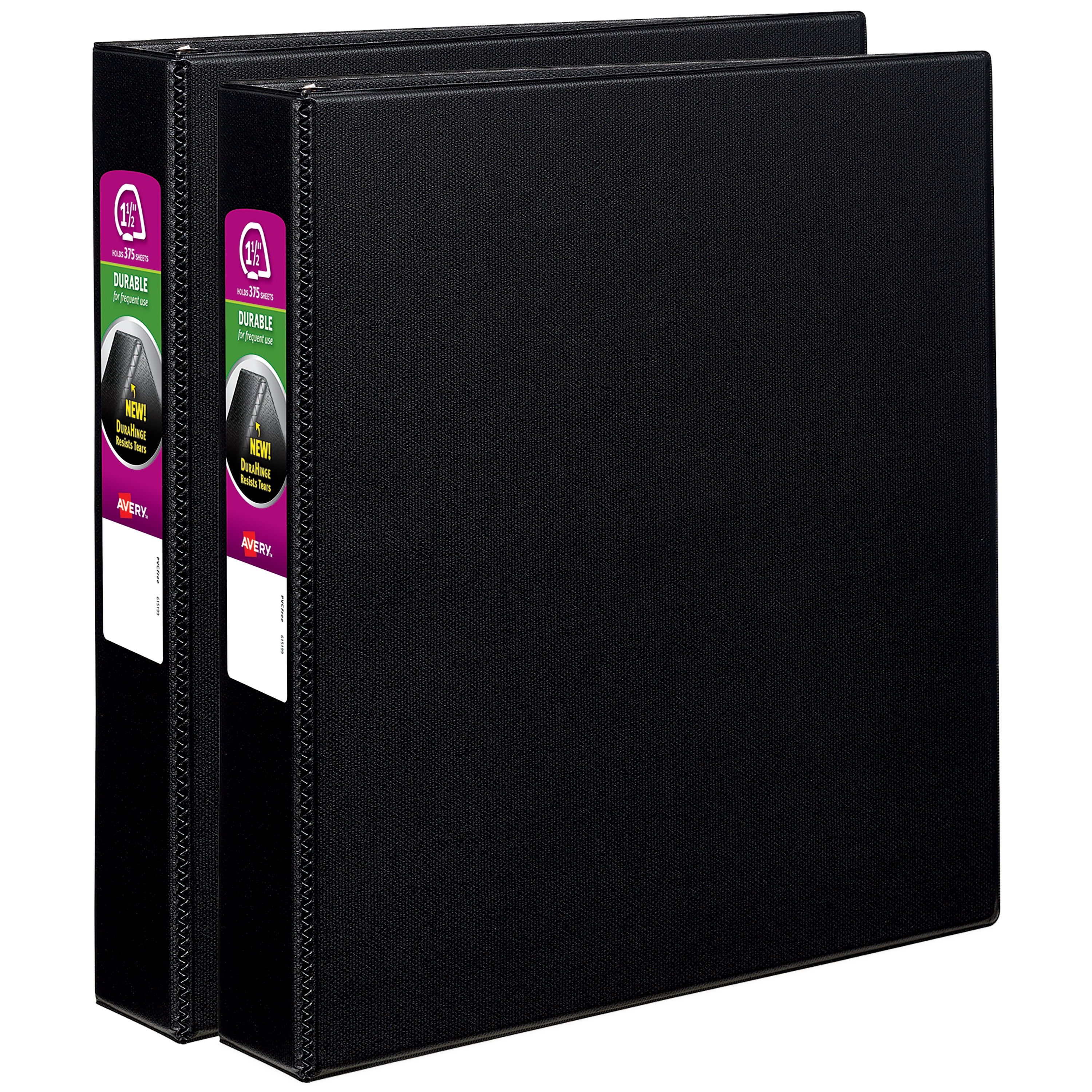 Avery Durable 3 Ring Binders, 1.5" Slant Rings, Black, 2 Pk (46016 ...
