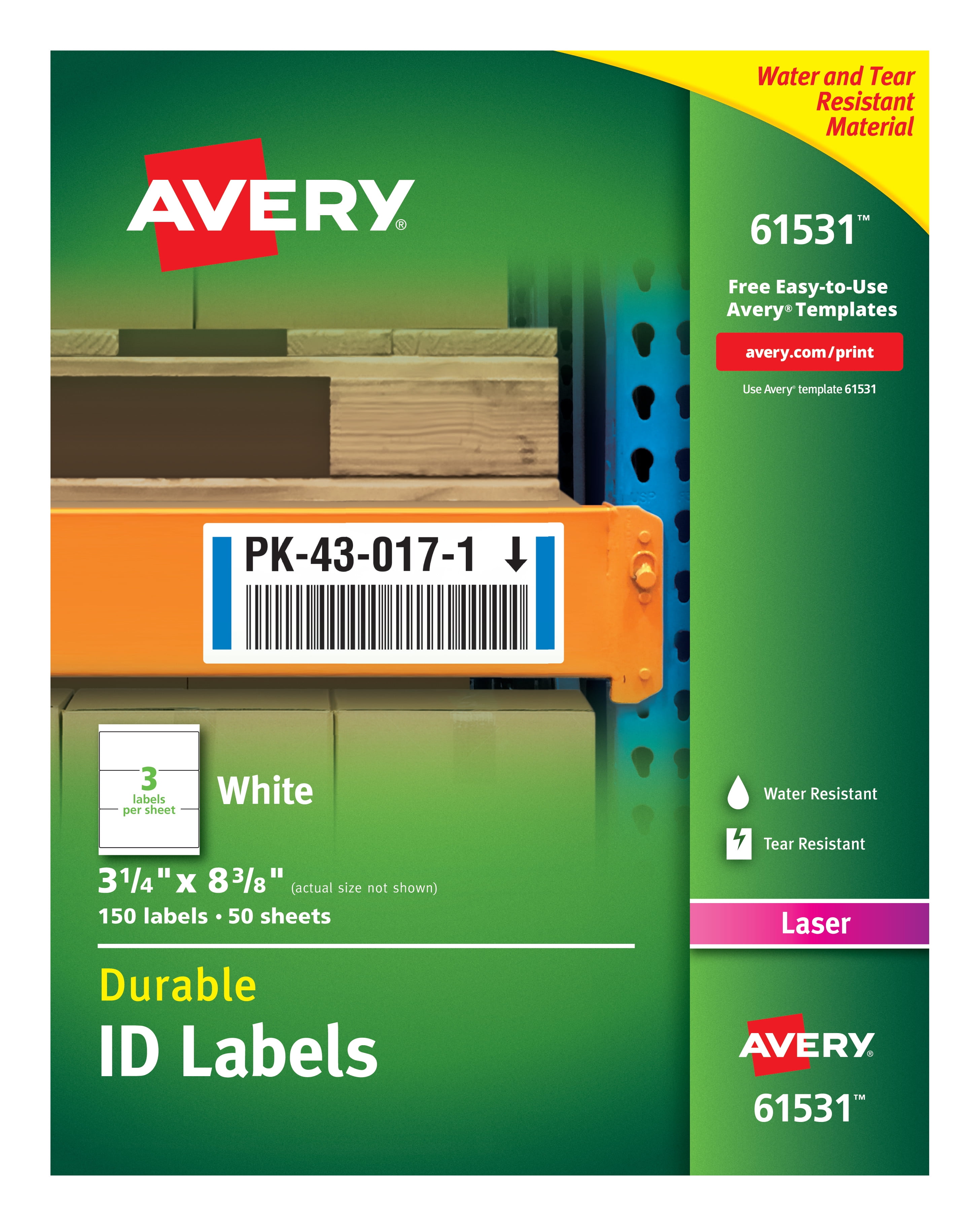 Avery Durable ID Labels, TrueBlock Technology, Permanent Adhesive, 3-1/ ...