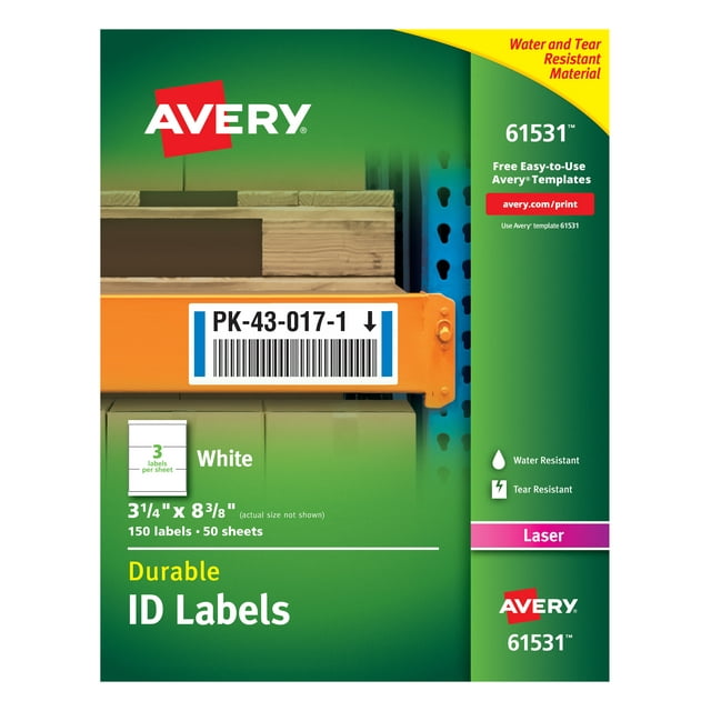 Avery Durable ID Labels, TrueBlock Technology, Permanent Adhesive, 3-1/ ...