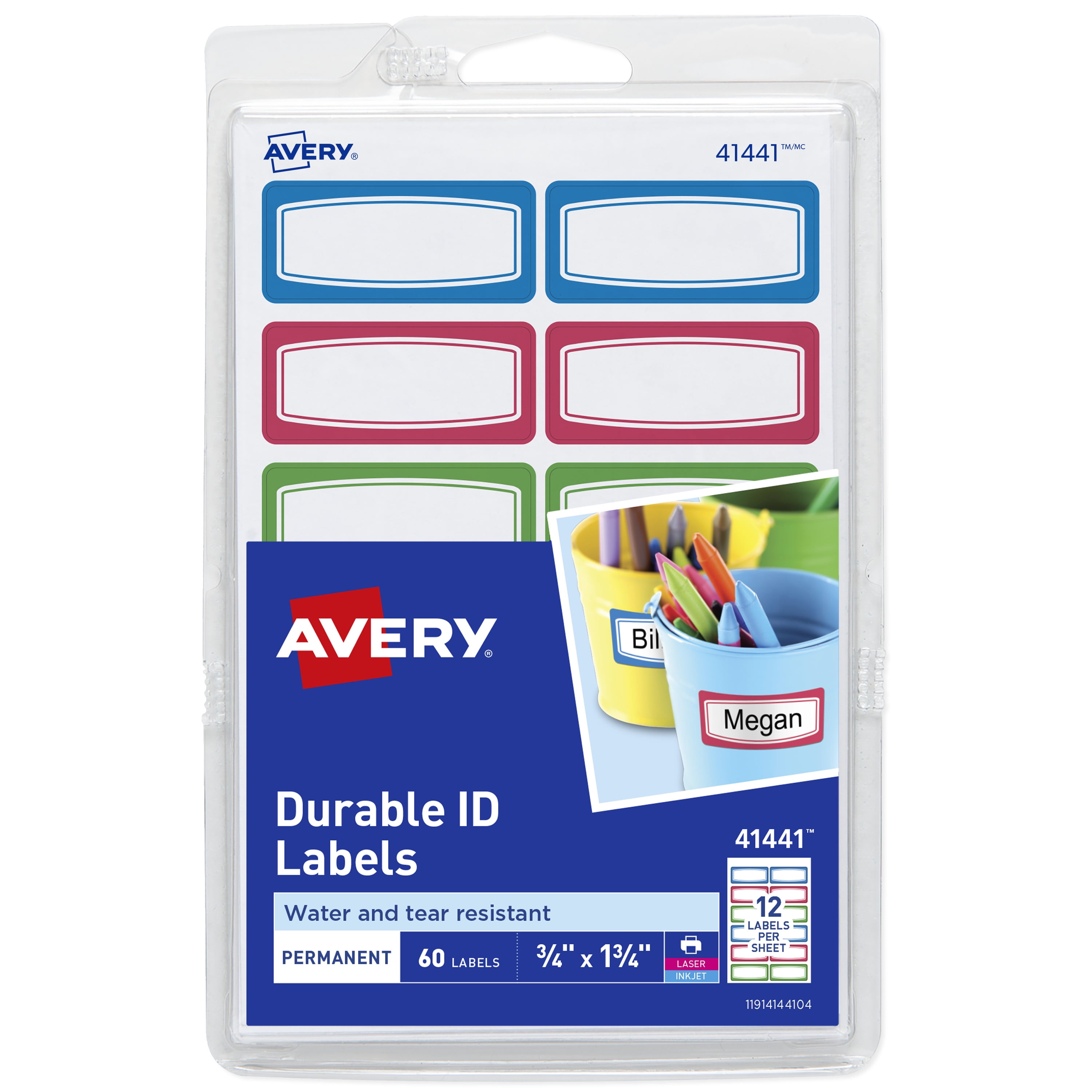 Avery Durable Labels, 3/4" x 1-3/4", Assorted, 60 Total (41441 ...