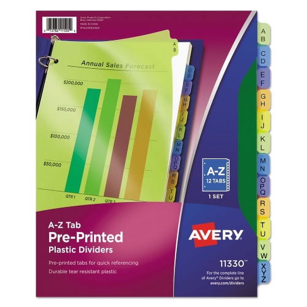 Avery Durable Preprinted Plastic Tab Dividers, 12-Tab, A to Z, 11 x 8.5 ...