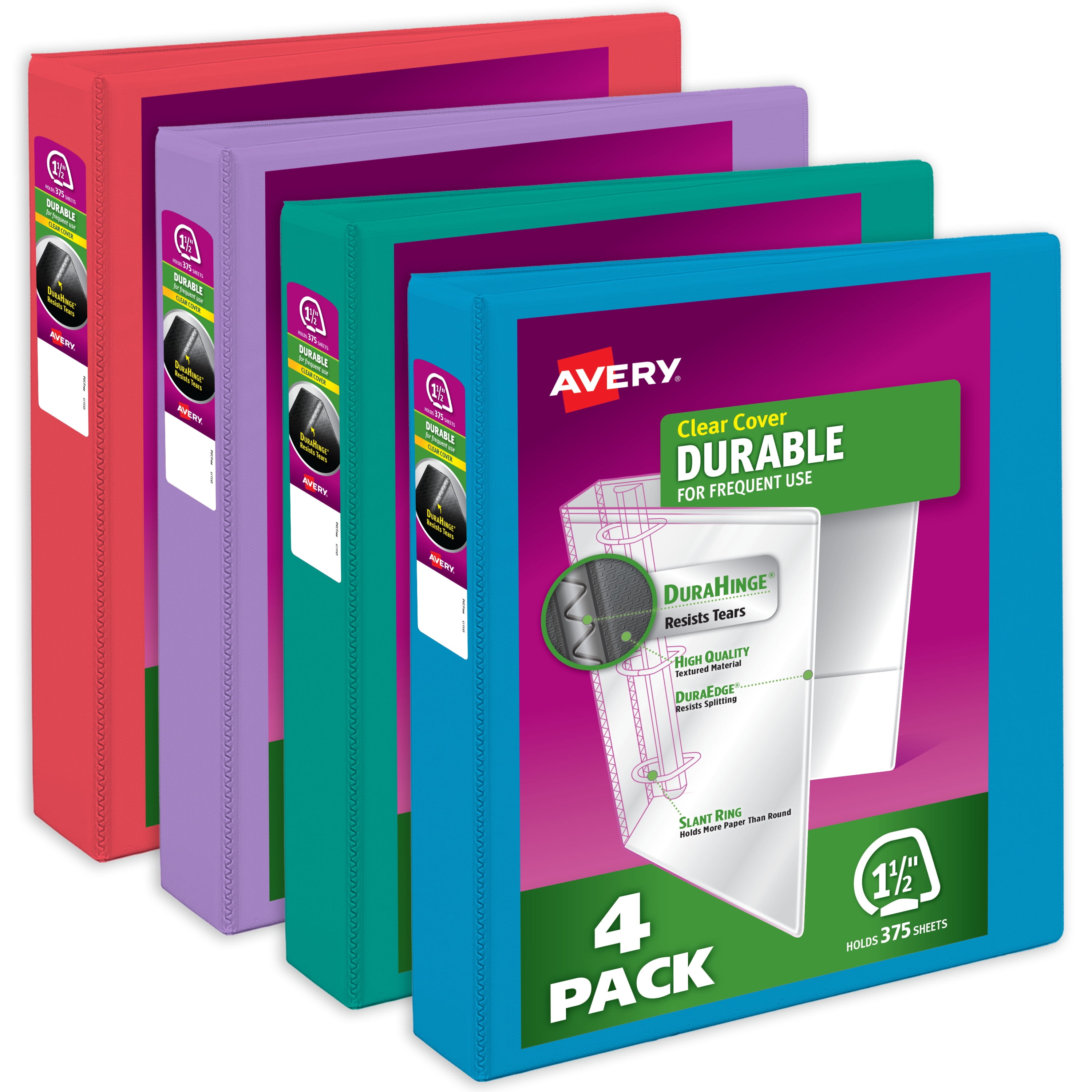 Avery Durable View Binders, 1.5 inch Slant Rings, 4 Pack with DuraEdge ...