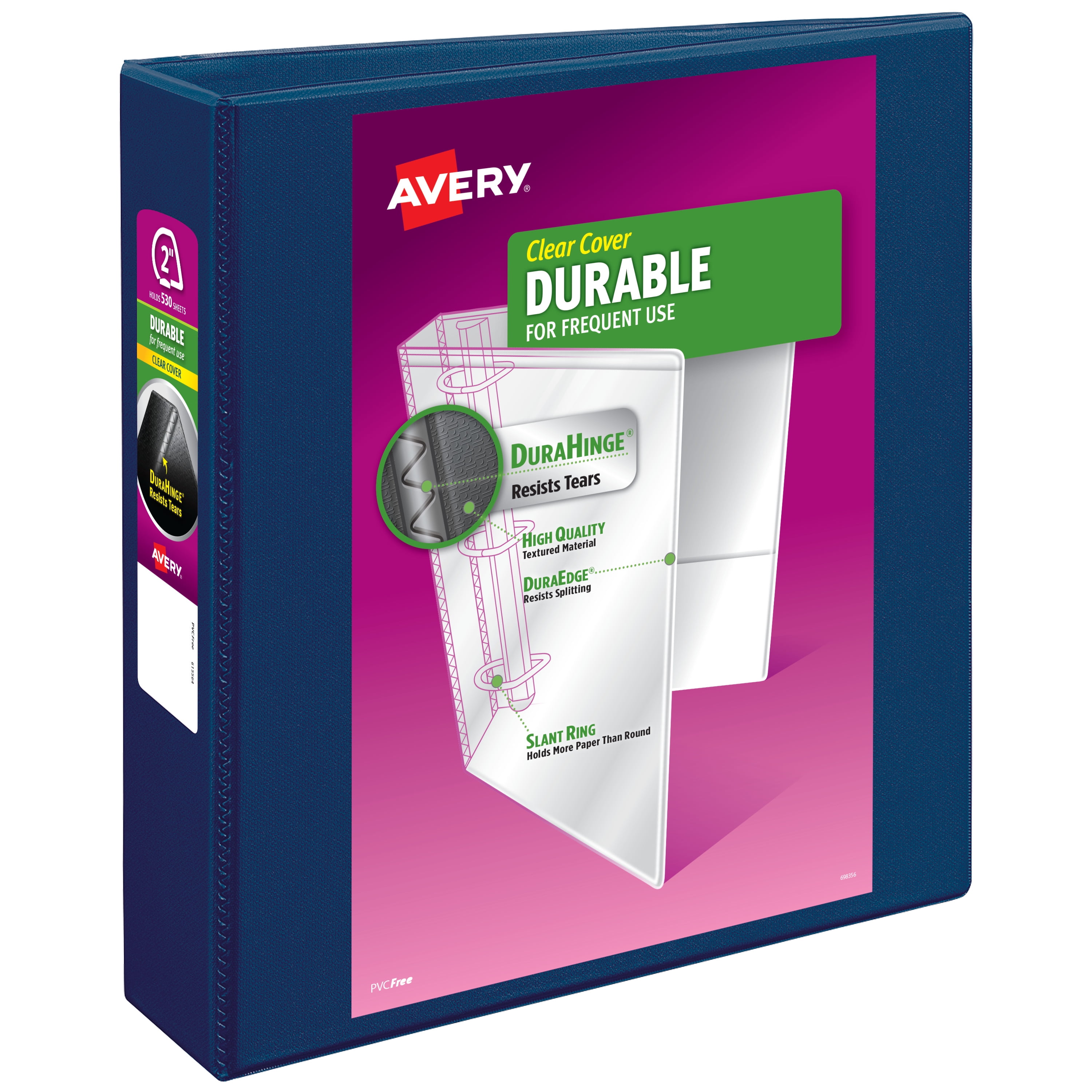 Avery Durable View 3 Ring Binder, 2" Slant Rings, Dark Blue, Holds 530 ...