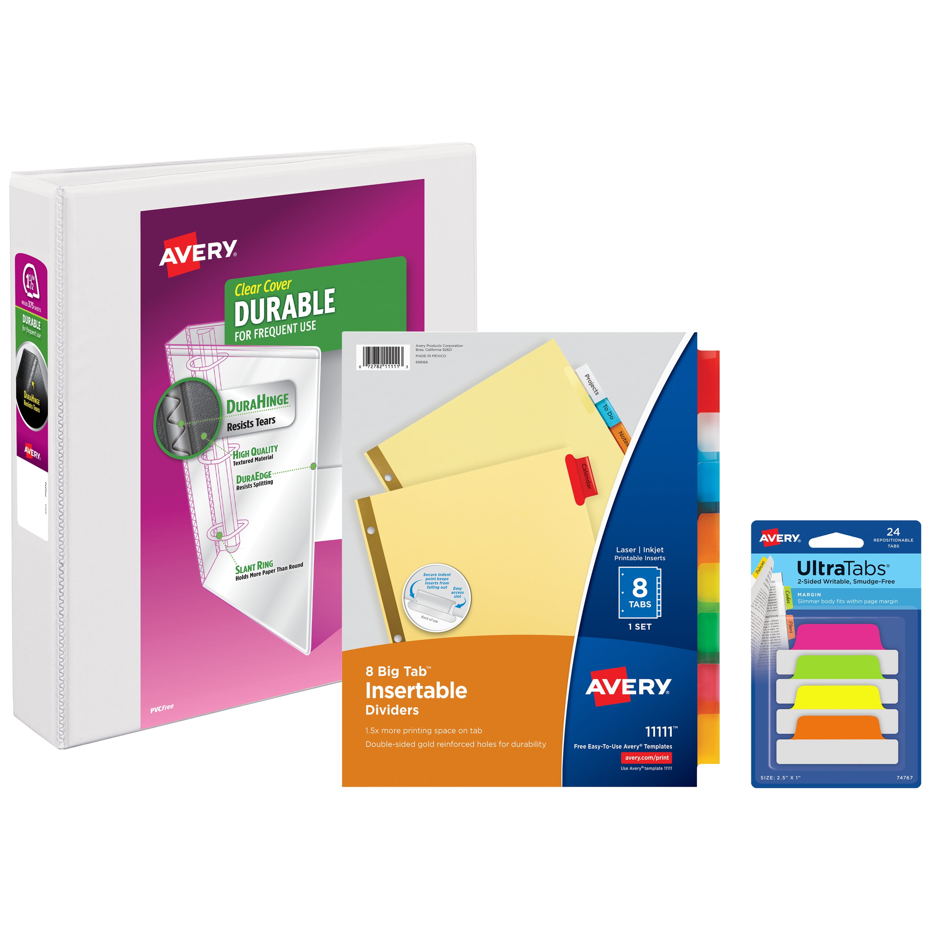Avery Durable View 3 Ring Binder with 1-1/2 inch Rings, 8 Tab ...