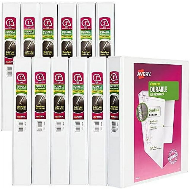 Avery Durable View 3 Ring Binder, 1 Inch Slant Rings, 12 White Binders ...