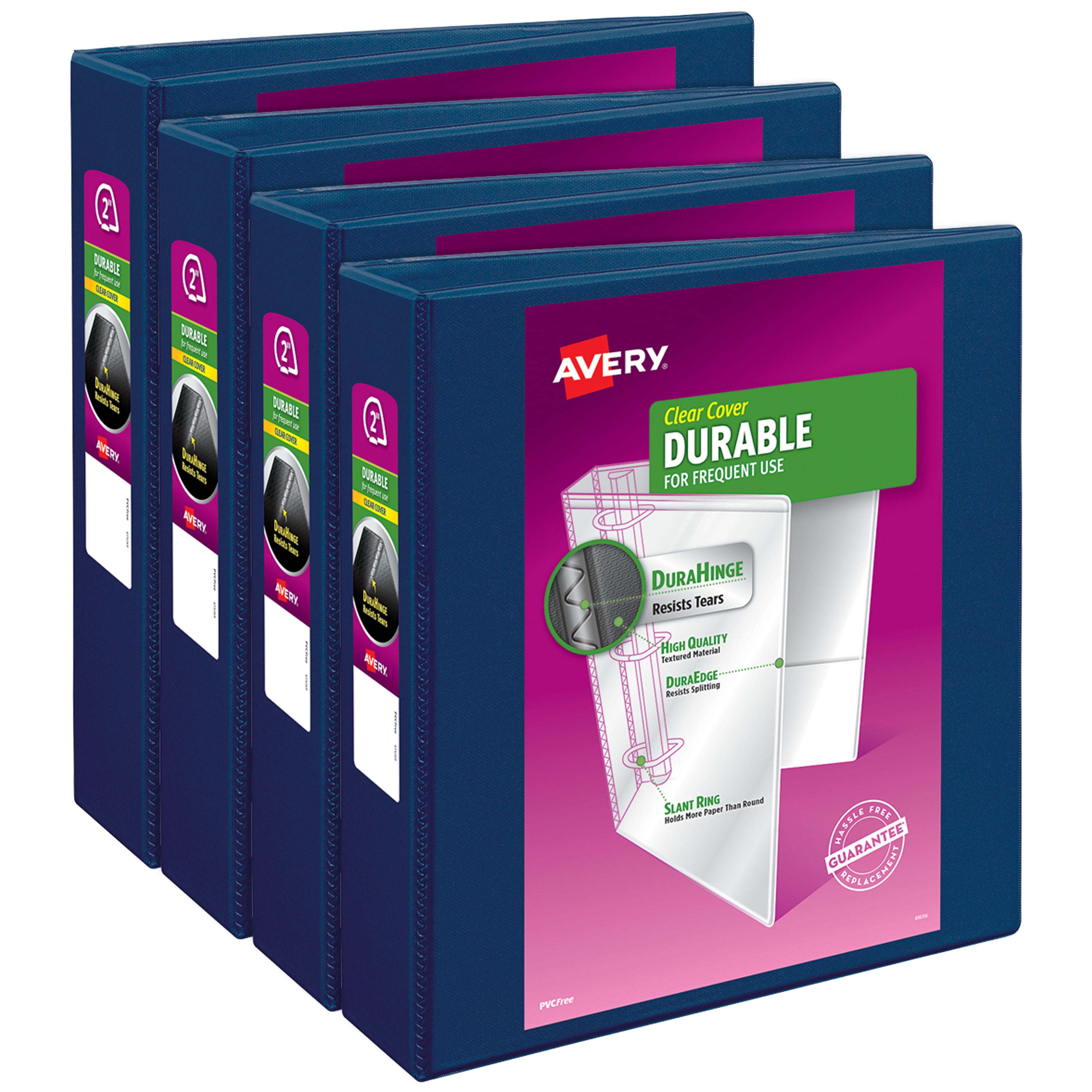 Avery Durable View 3 Ring Binder, 2" Slant Rings, 4 Dark Blue Binders ...