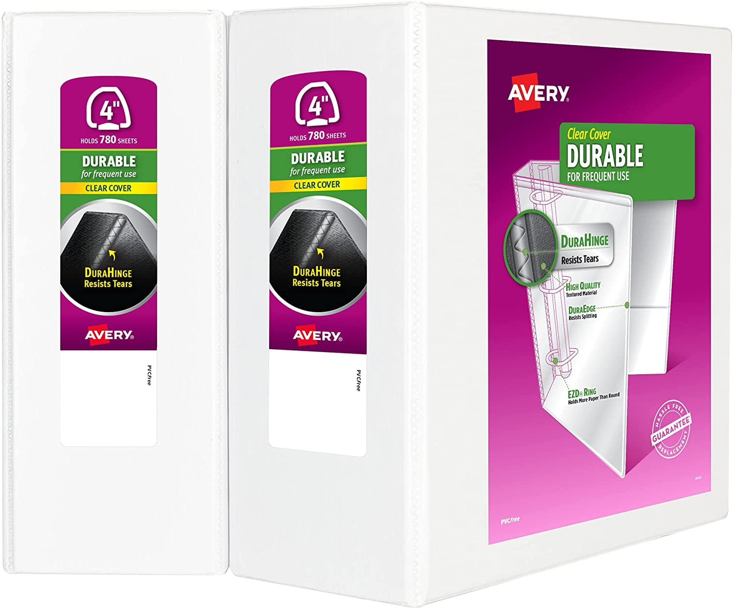Avery Durable View 3 Ring Binder, 4 Inch EZD Rings, 2 White Binders ...
