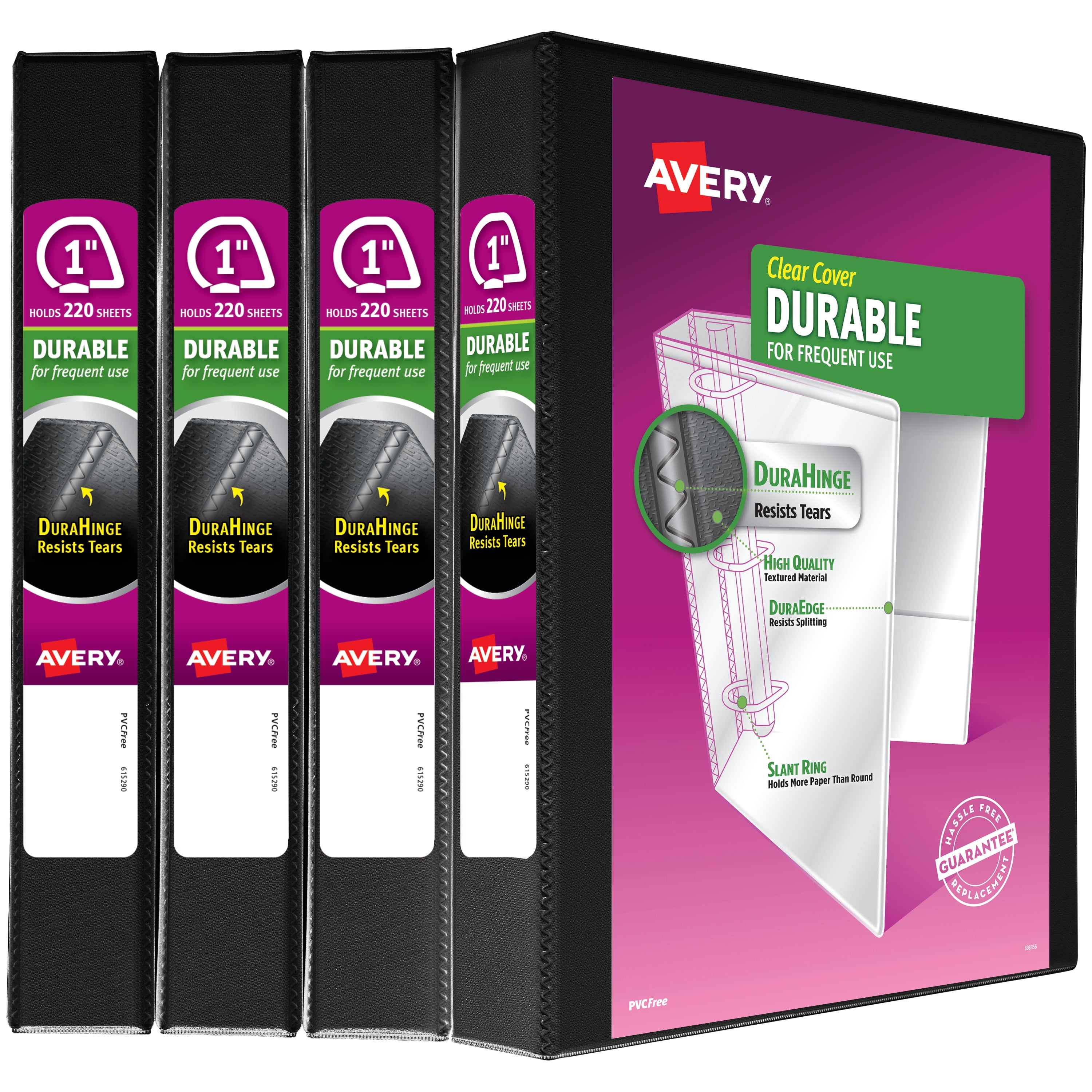 Avery Durable View 3 Ring Binders, 1" Slant Rings, 4 Black Binders ...