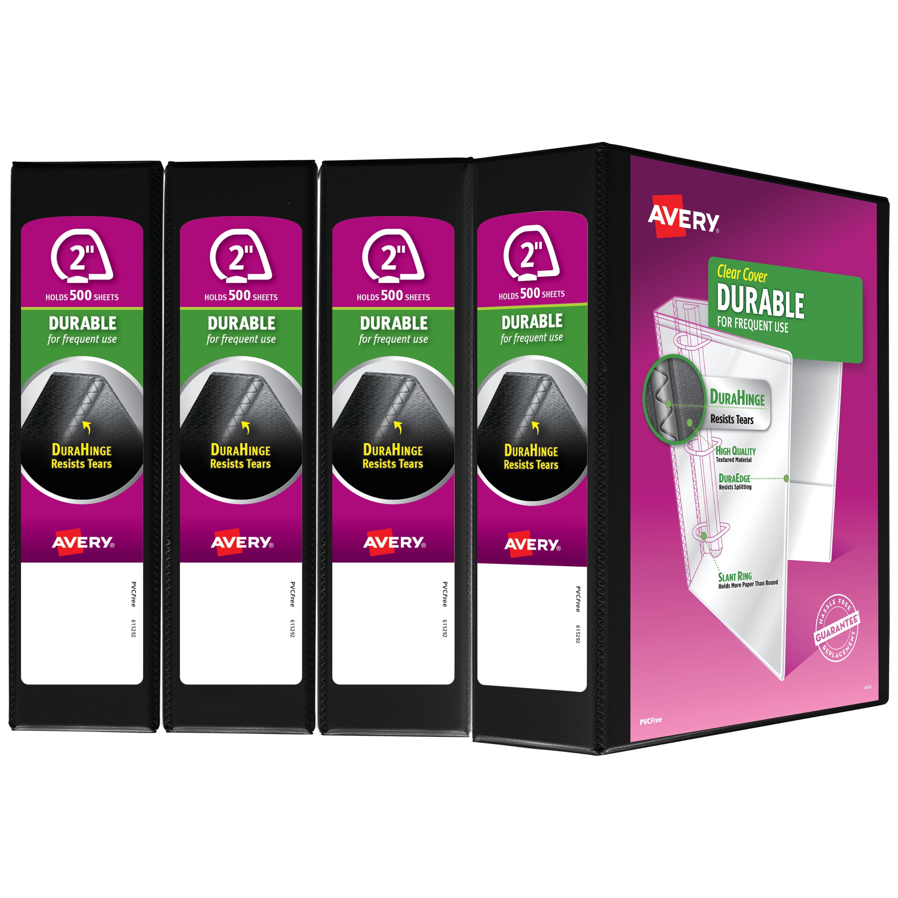 Avery Durable View 3 Ring Binders, 2" Slant Rings, 4 Black Binders ...