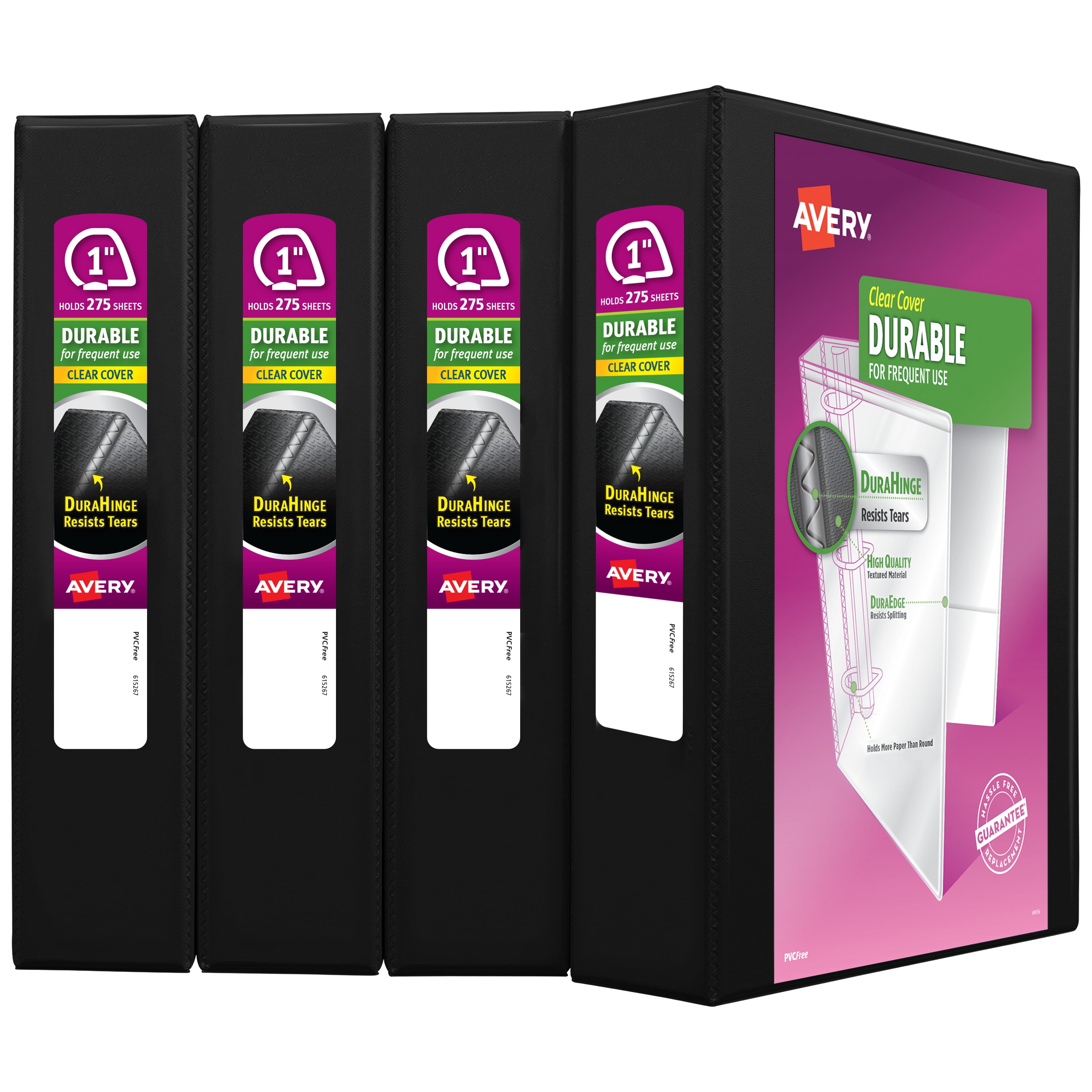 Avery Durable View Binders, 1 inch Rings, 4 Black Binders (29960 ...