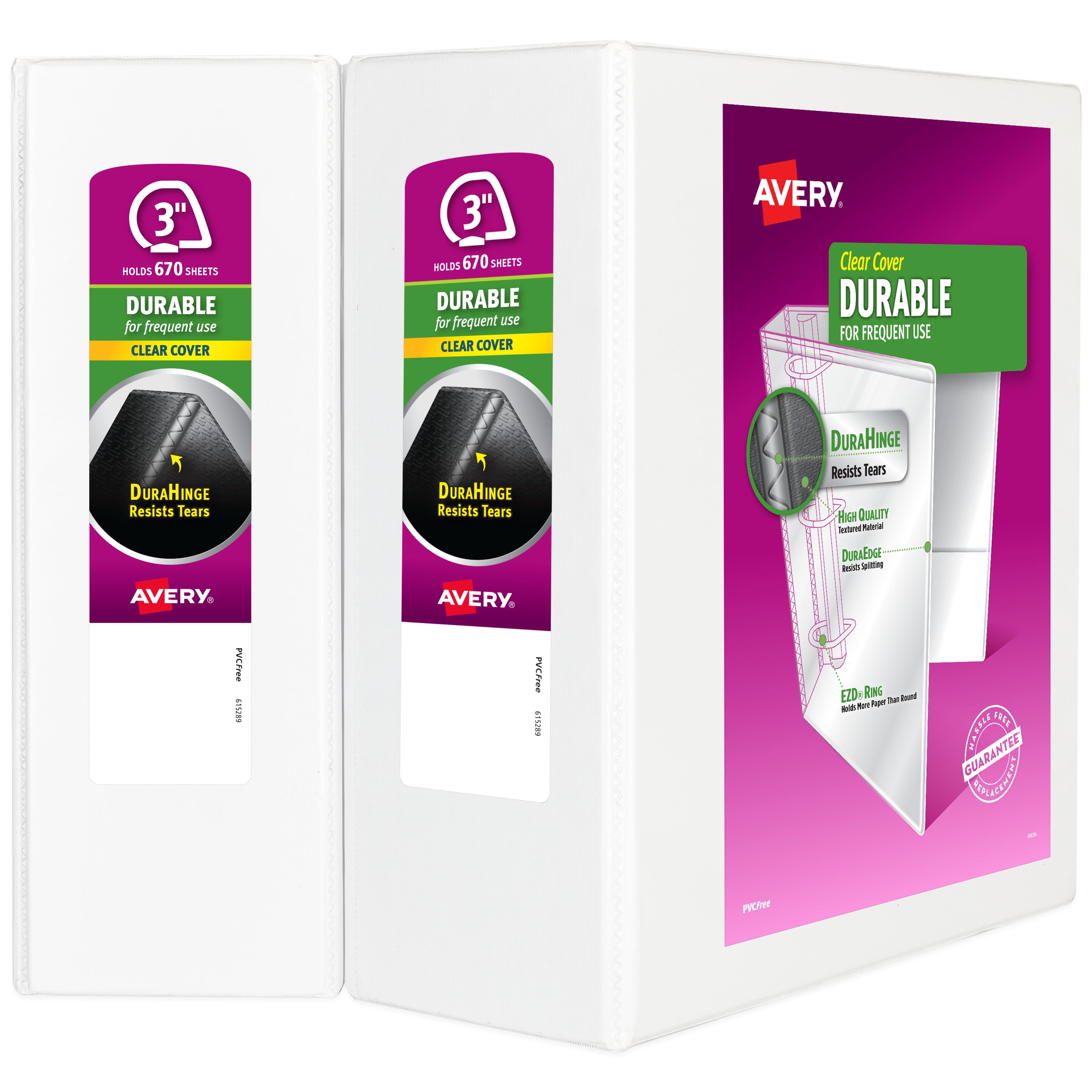 Avery Durable View Binders, 3 inch Rings, 2 White Binders (35307 ...