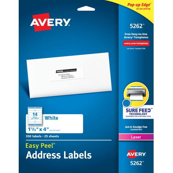 Avery, Address Labels, 1-1/3" x 4", 350 Labels, Easy Peel - Walmart.com
