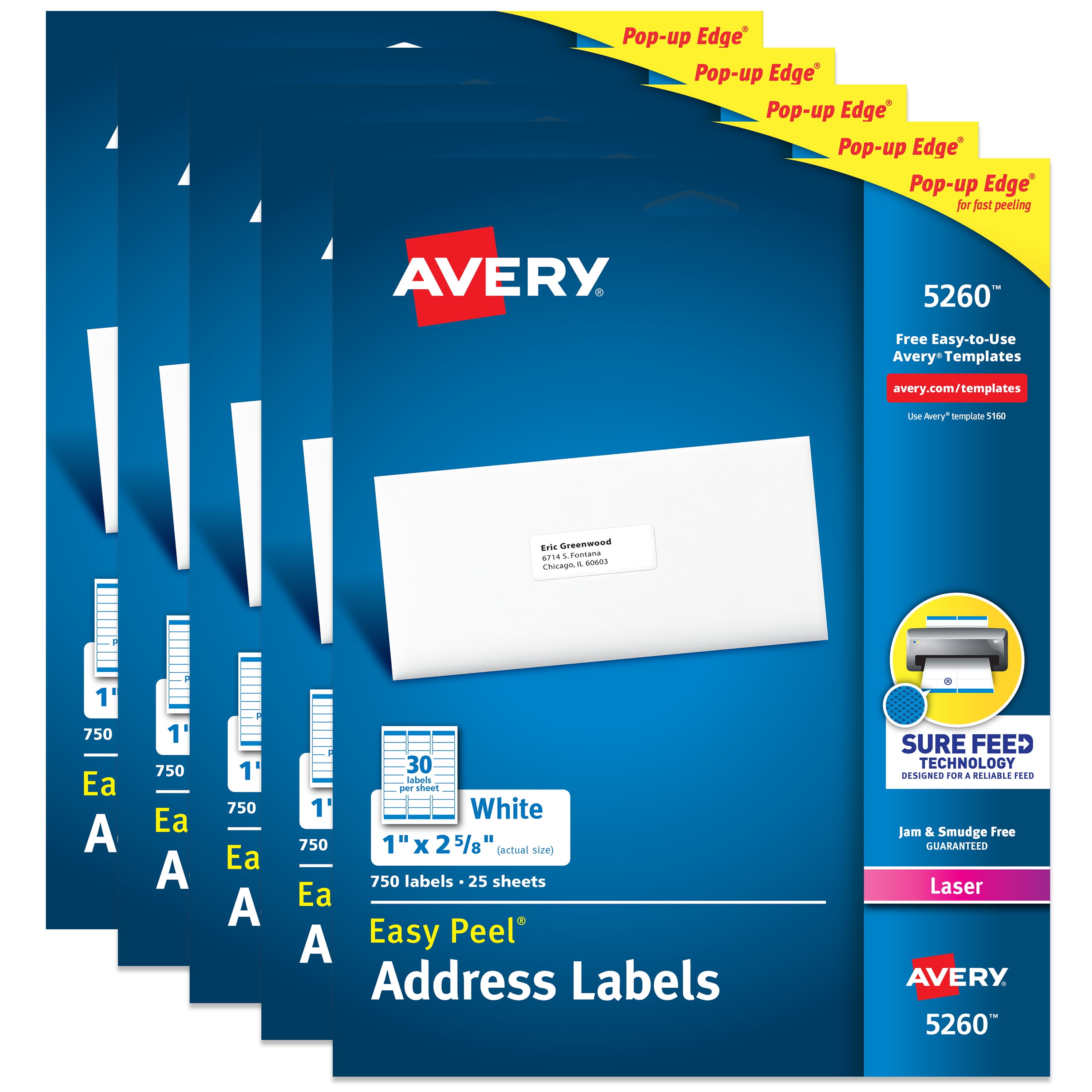 Avery Easy Peel Address Labels, 1" x 2-5/8", White, 750 Labels (5260 ...