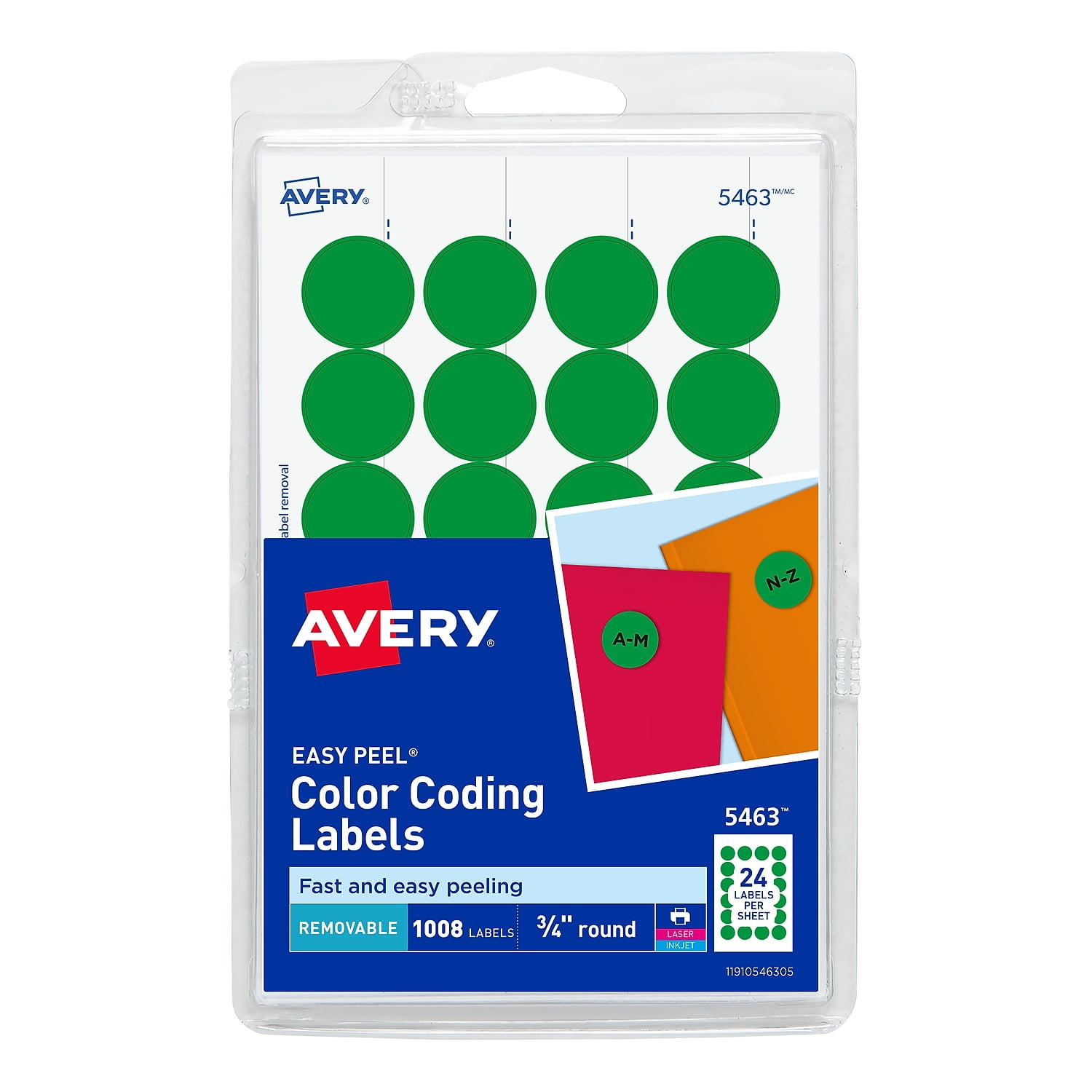 Avery Easy Peel Laser/Inkjet Color Coding Labels 3/4" Dia. Green 1008 ...